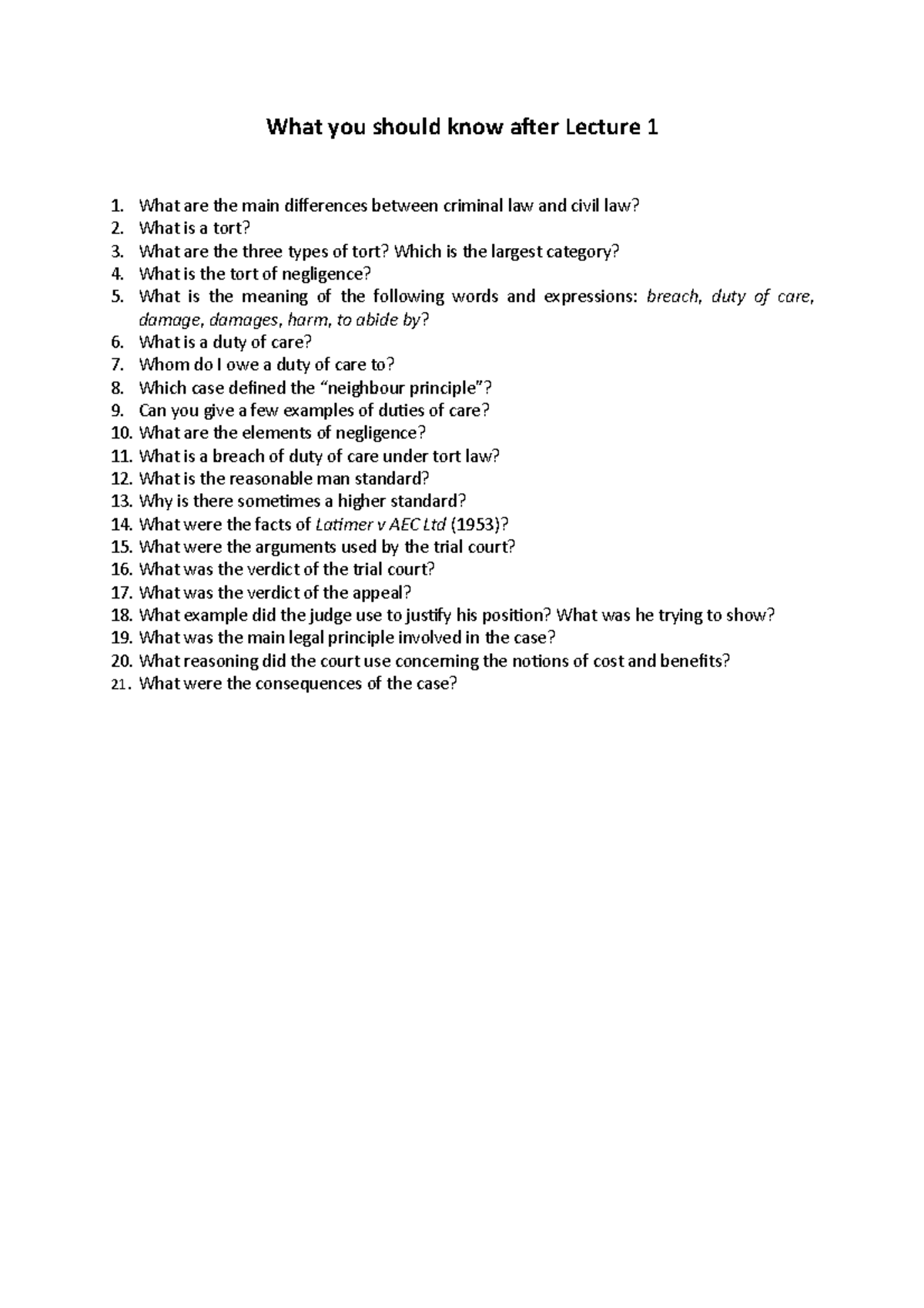 Lecture 1 - What you should know - What you should know after Lecture 1 ...