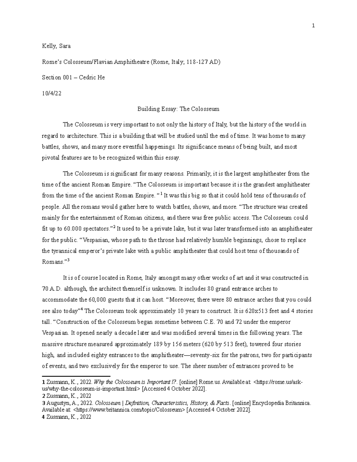 Architecture Essay 1 - 1 Kelly, Sara Rome’s Colosseum/Flavian ...