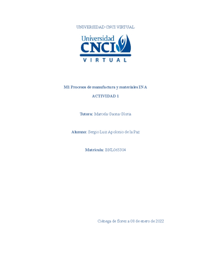 Procesos de manufactura y materiales-Actividad 1 - UNIVERSIDAD VIRTUAL CNCI Actividad 1 Materia ...