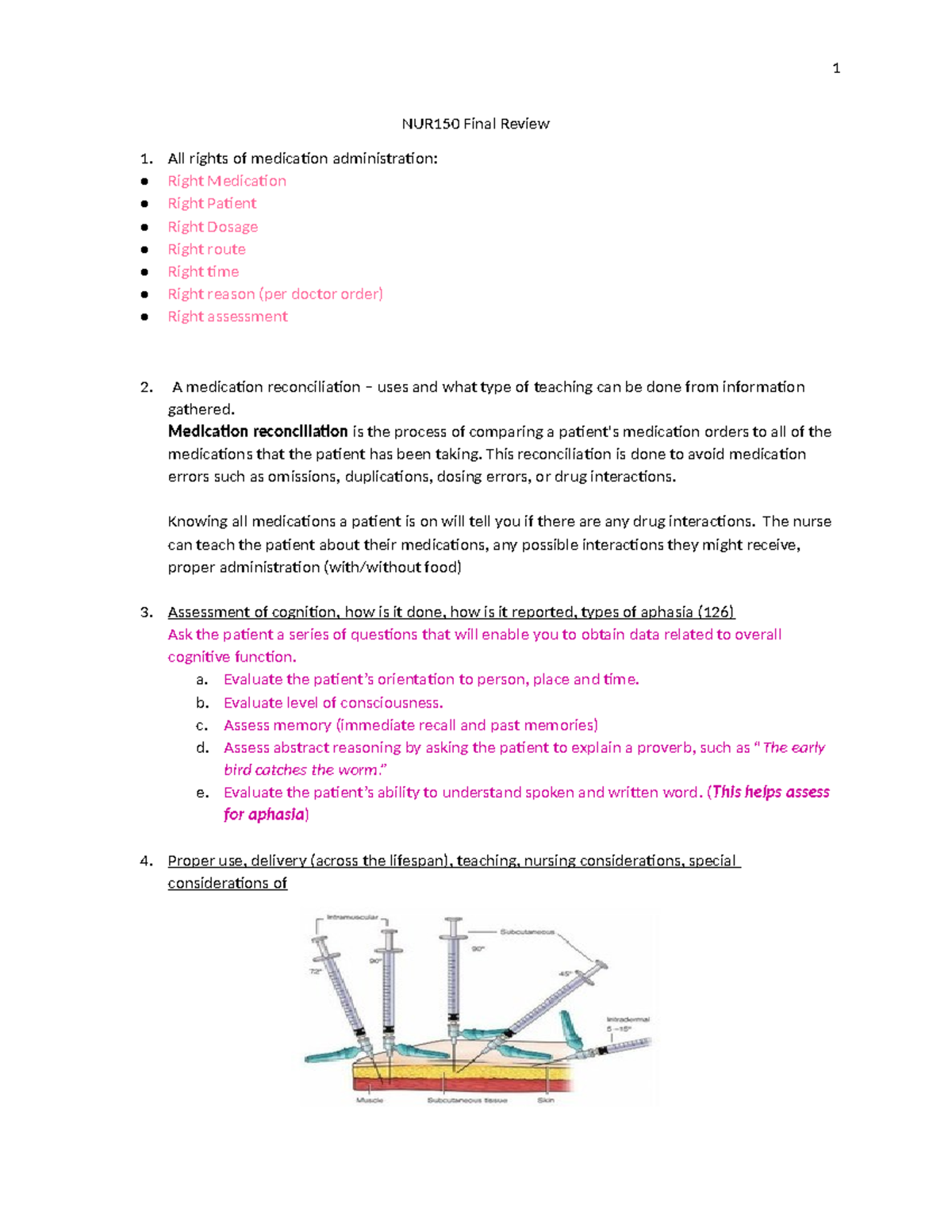 NUR150 Final Review 1 - good luck - NUR150 Final Review All rights of ...