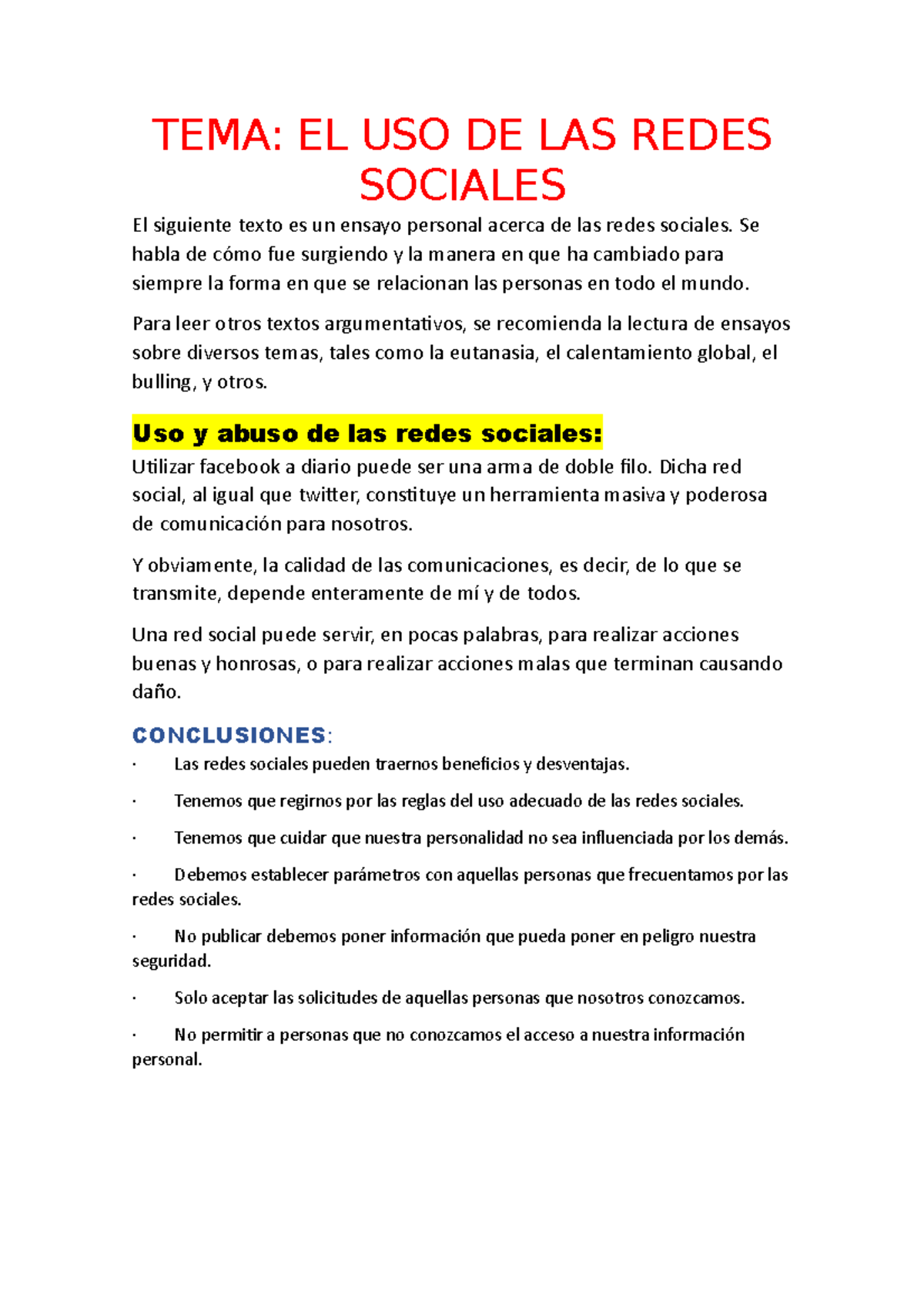 TEMA EL USO DE LAS Redes Sociales- Jeslyn - TEMA: EL USO DE LAS REDES ...