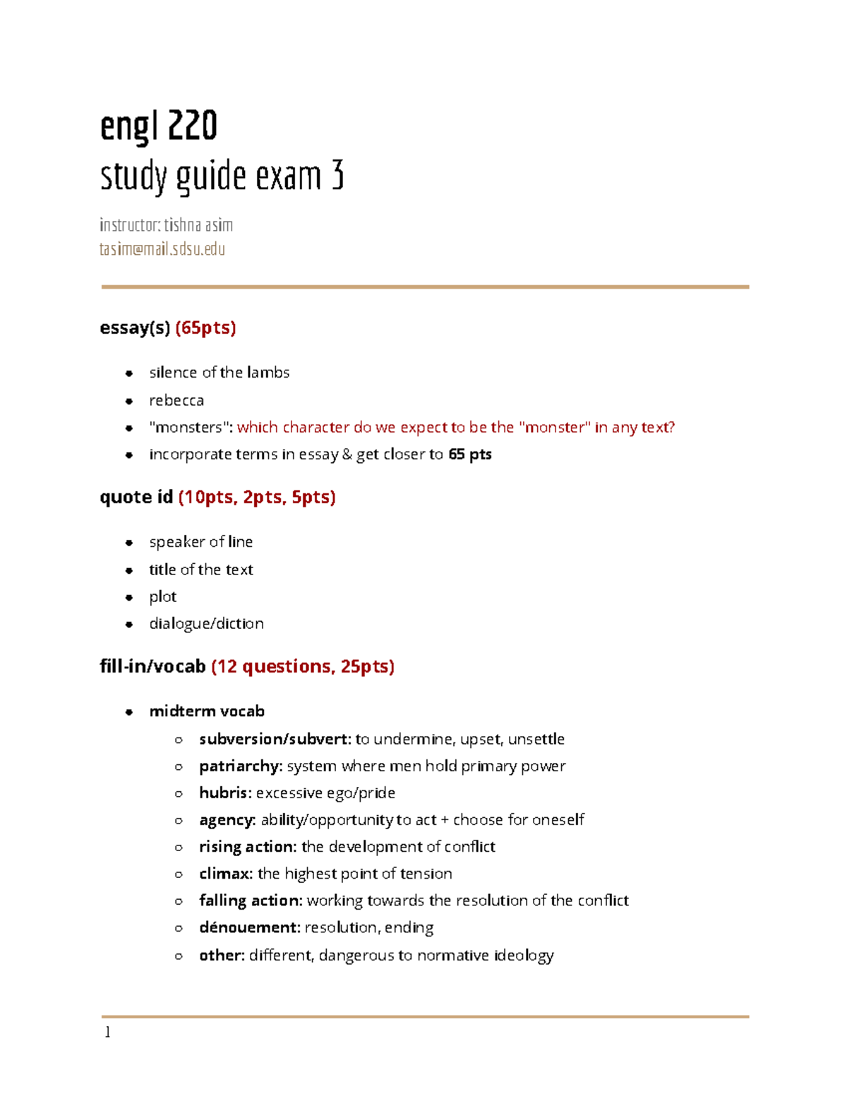 ENGL 220 Exam 3 Study Guide - engl 220 study guide exam 3 instructor ...
