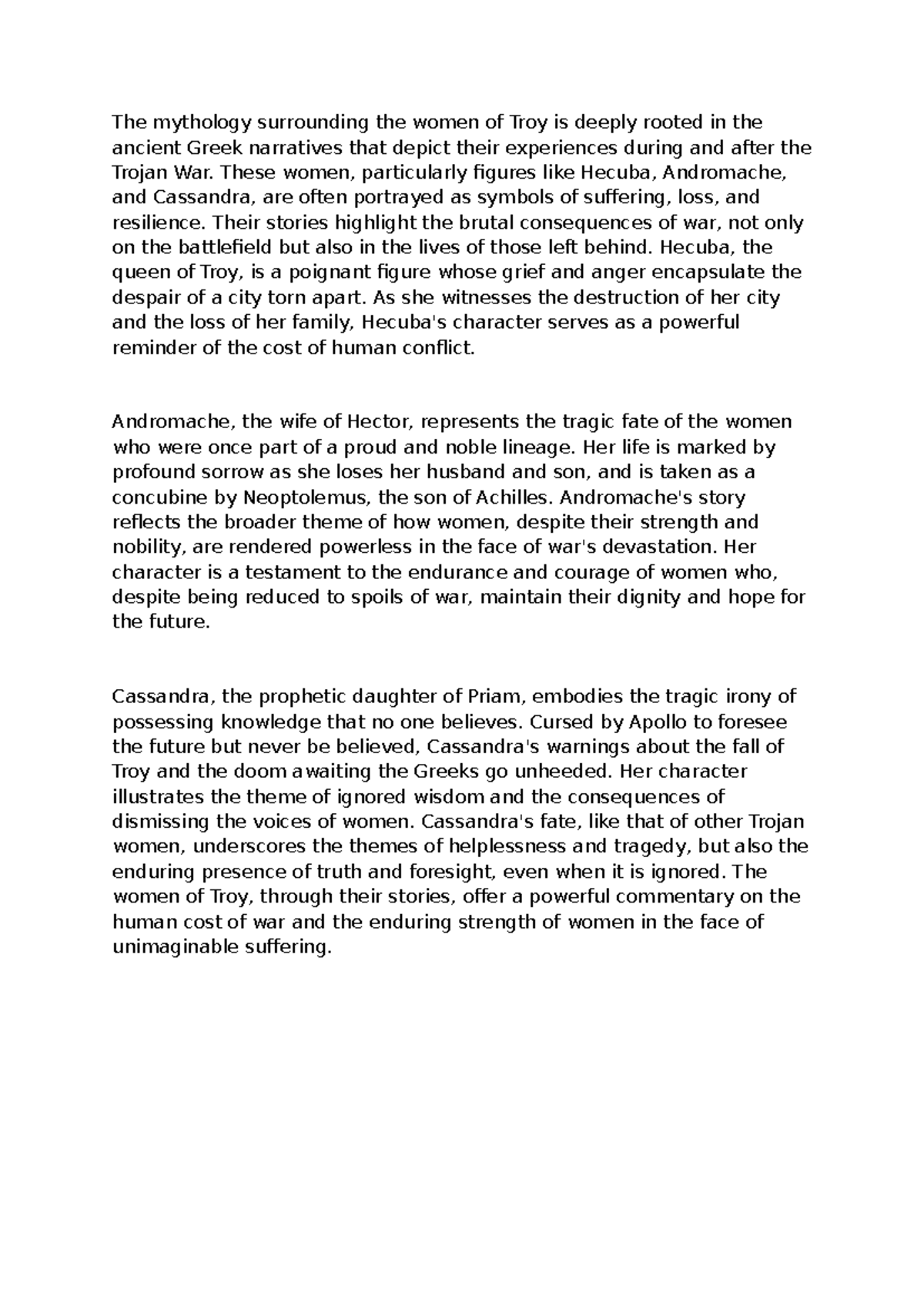 Women of Troy essay - 3 body paragraphs sample - The mythology ...