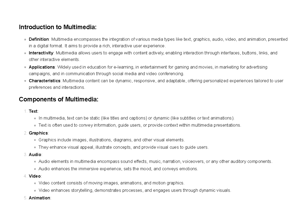 Multimedia - Handmade notes - Introduction to Multimedia: Components of ...