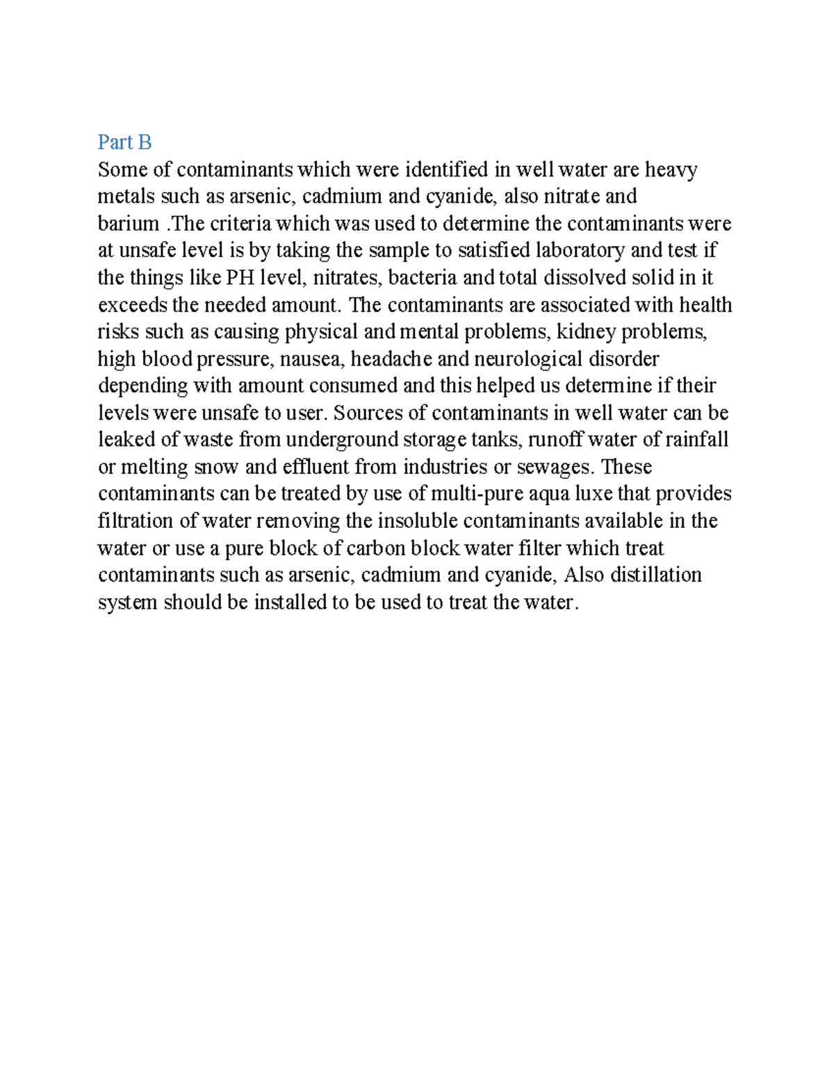 Human Interactions Task 2.part B docx - Part B Some of contaminants ...