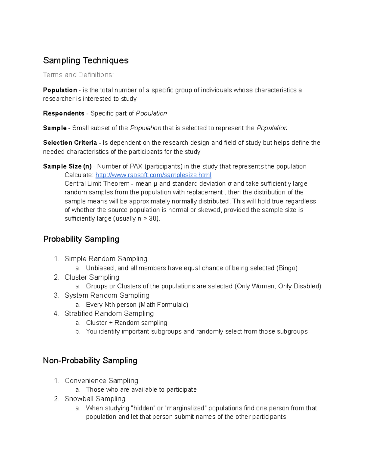 PSY 12 Sampling Techniques and Research Designs - Sampling Techniques Terms and Definitions ...