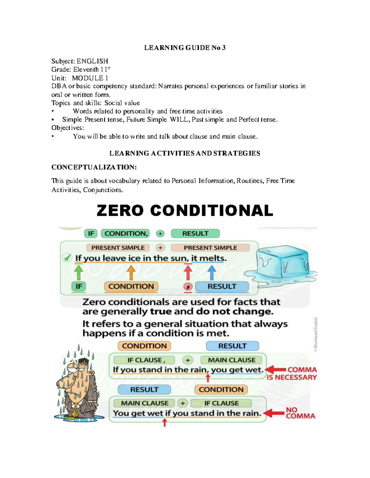 (ZERO Conditional) - LEARNING GUIDE No 3 Subject: ENGLISH Grade ...