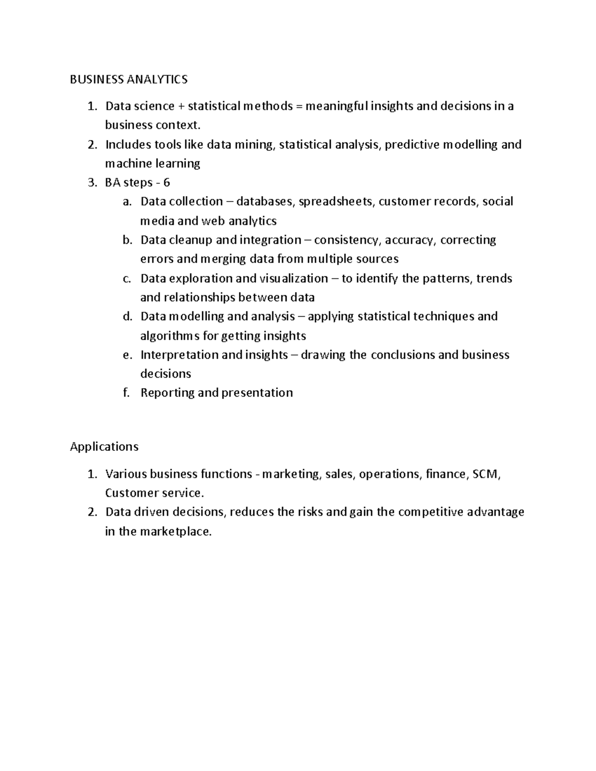 Business Analytics Introduction Business Analytics Data Science