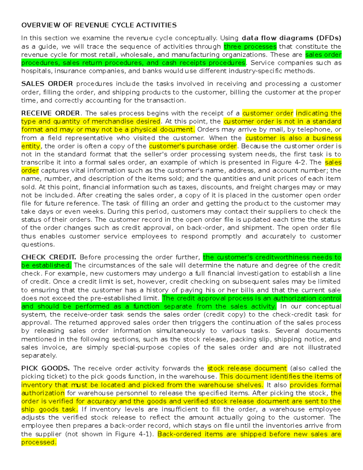 Overview OF Revenue Cycle Activities - OVERVIEW OF REVENUE CYCLE ...