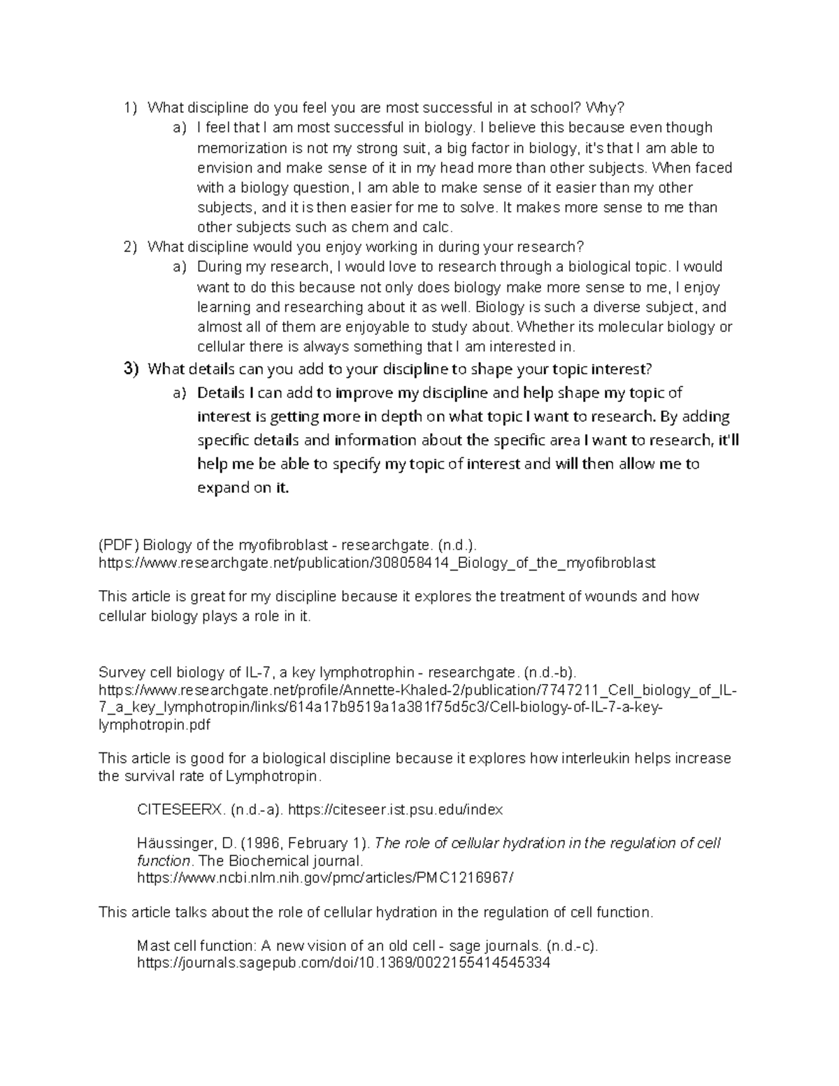 AP Research Focus - n/a - What discipline do you feel you are most ...