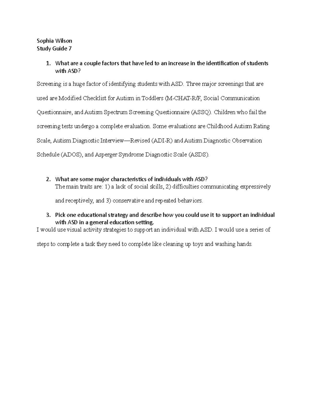 Chapter 7Homework - Sophia Wilson Study Guide 7 What are a couple ...