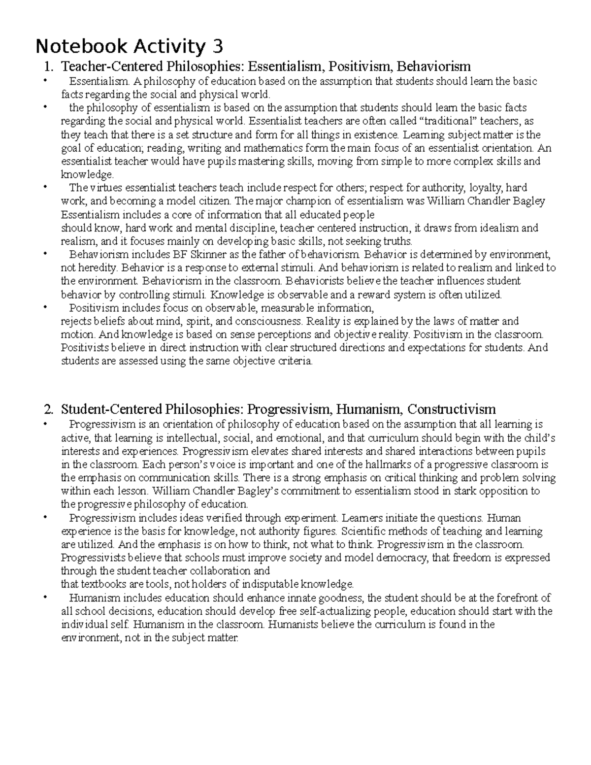 Notebook Activity 3 C272 - Notebook Activity 3 1. Teacher-Centered ...