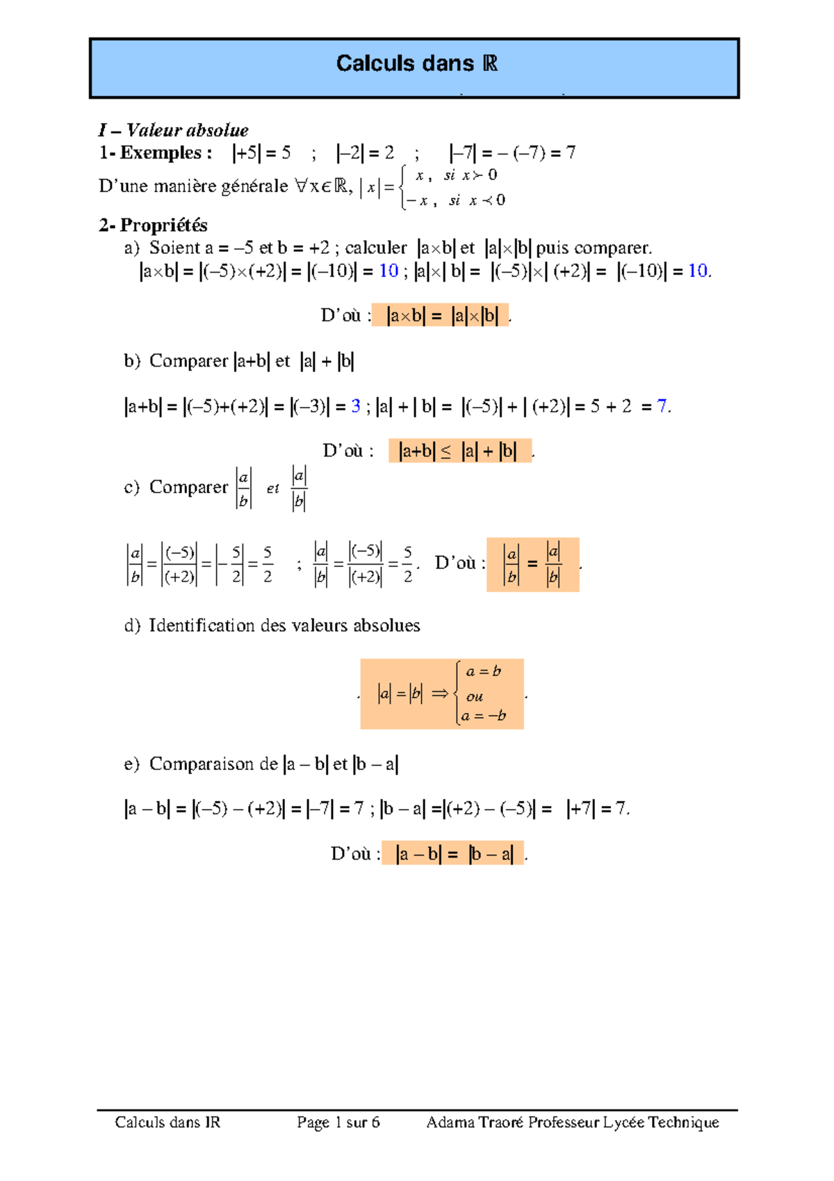 Calcul DANS R 2 - Calculs dans ℝℝℝℝ Site MathsTICE de Adama Traoré ...
