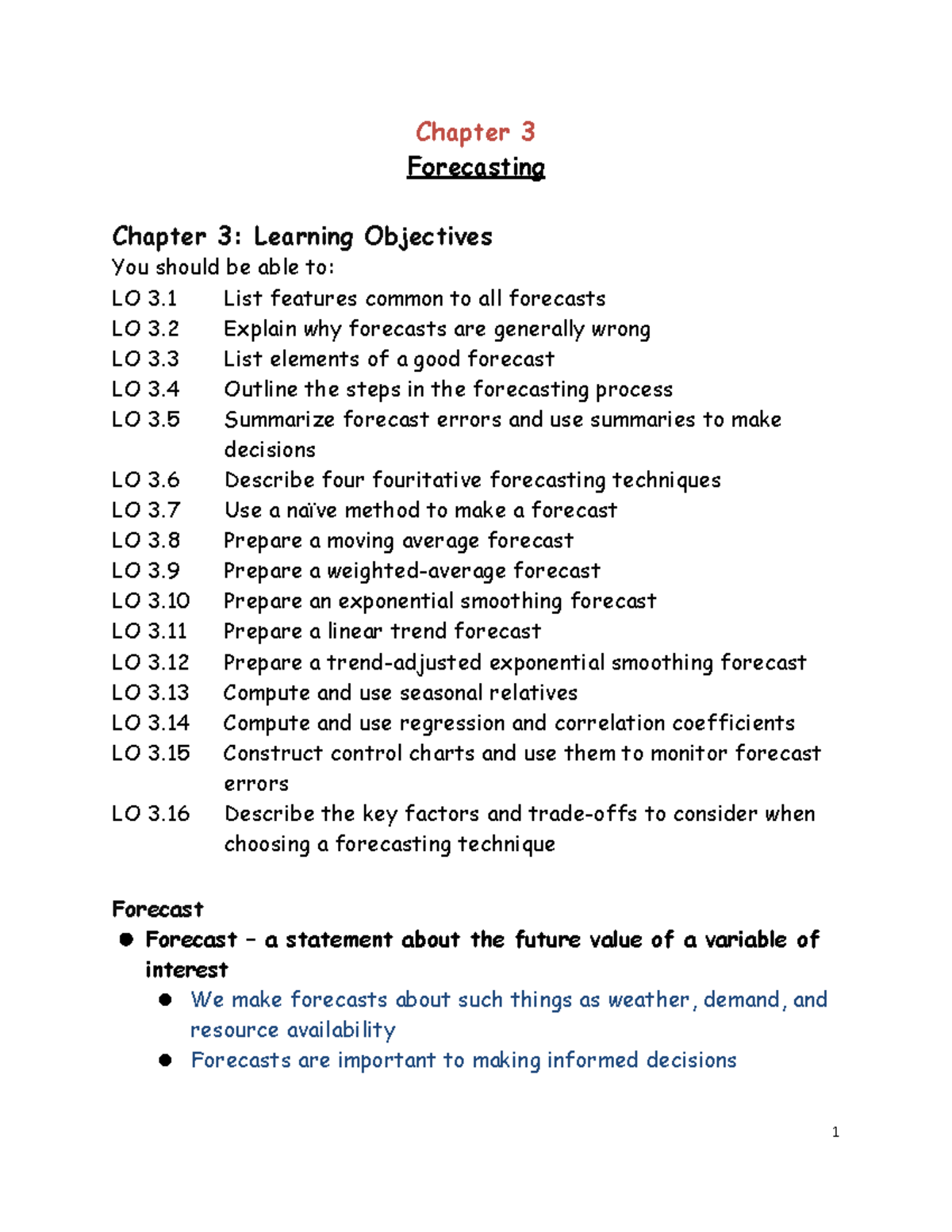 Chapter 3 lecture notes updated - Chapter 3 Forecasting Chapter 3 ...