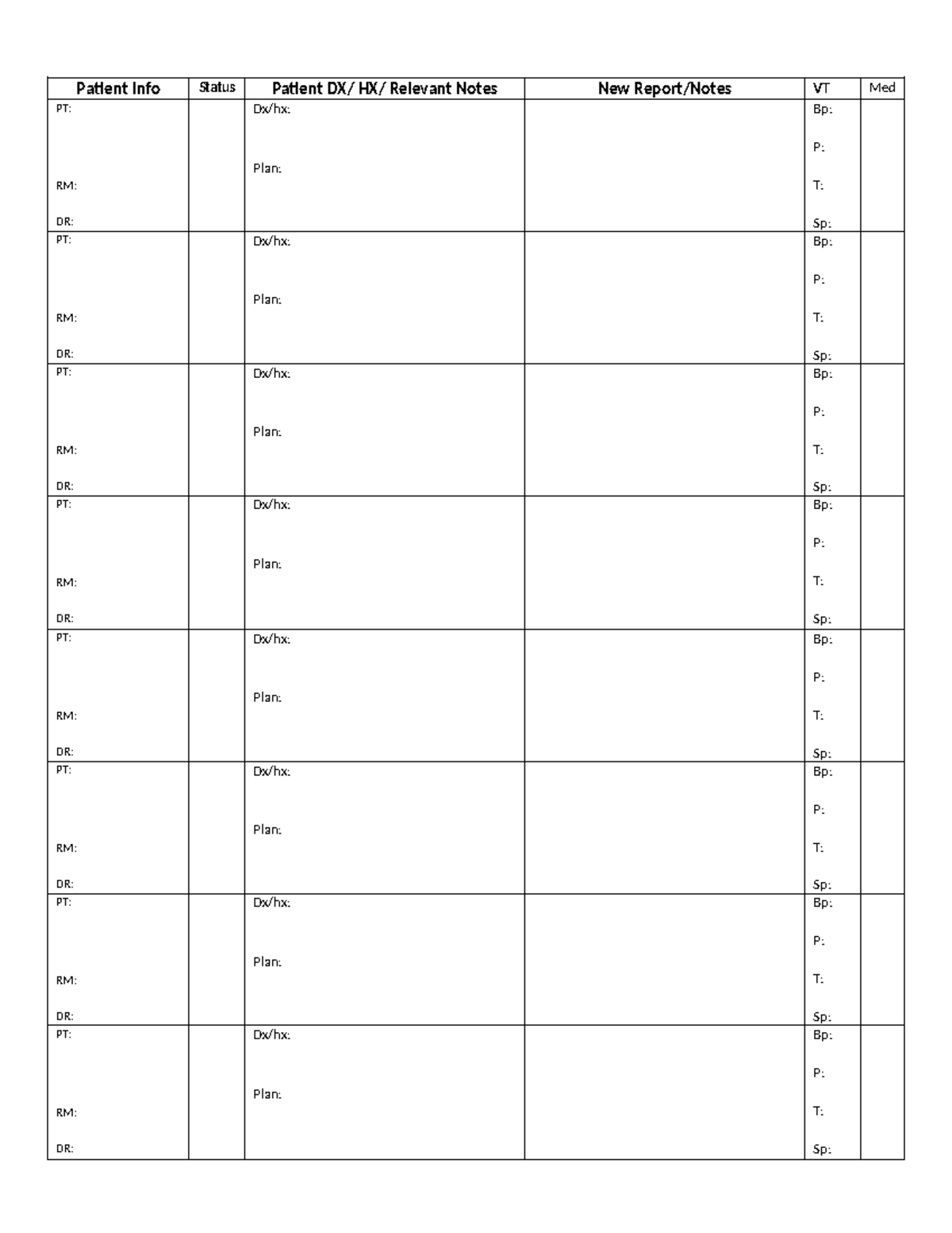 Mental health report sheet - Patient Info Status Patient DX/ HX ...