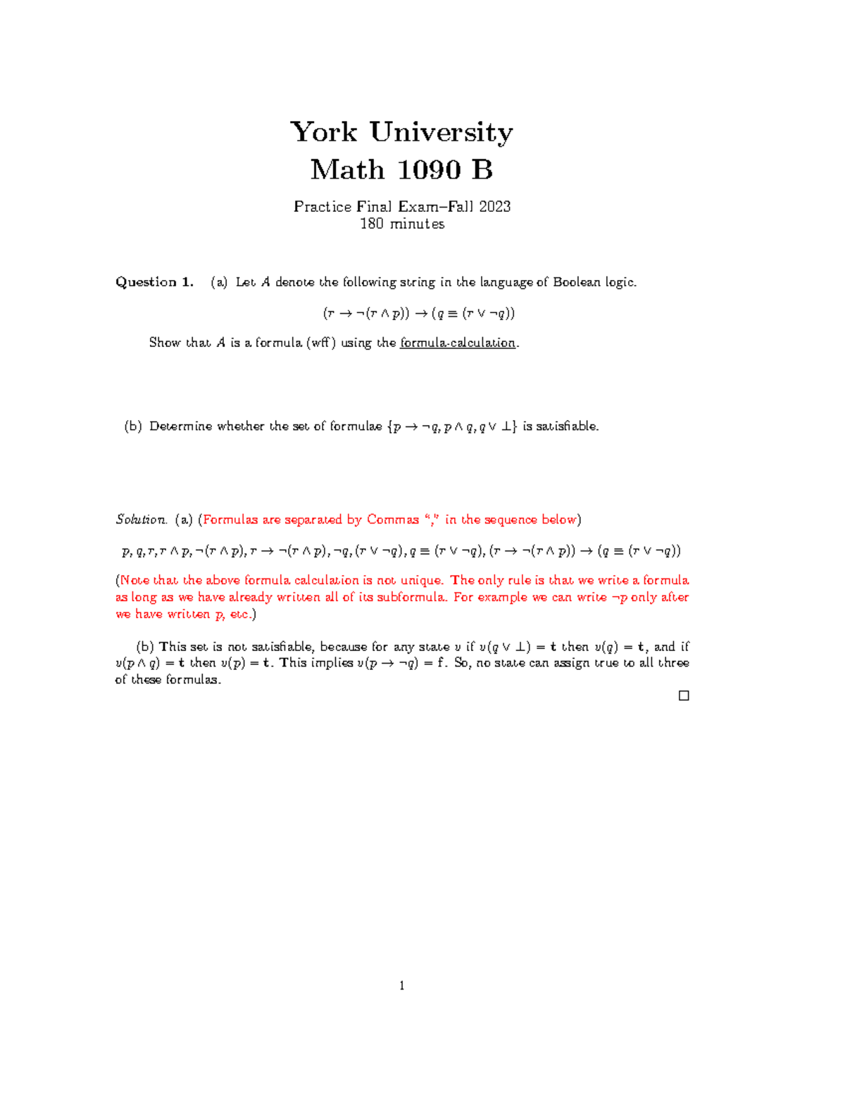 1090-Practice Final Exam - York University Math 1090 B Practice Final ...