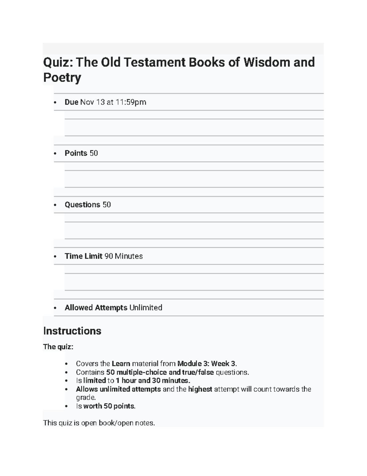 Bible 104 quiz 3 - Quiz 3 - Quiz: The Old Testament Books of Wisdom and ...