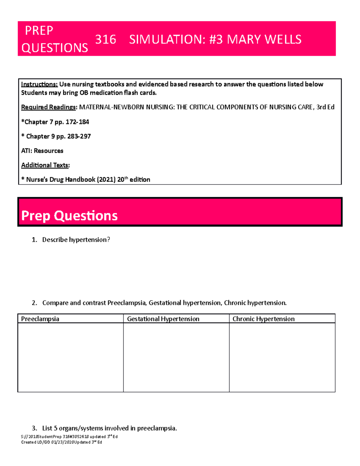 316 SIM PREP WORK - MARY Wells - QUESTIONS 316 SIMULATION: #3 MARY ...