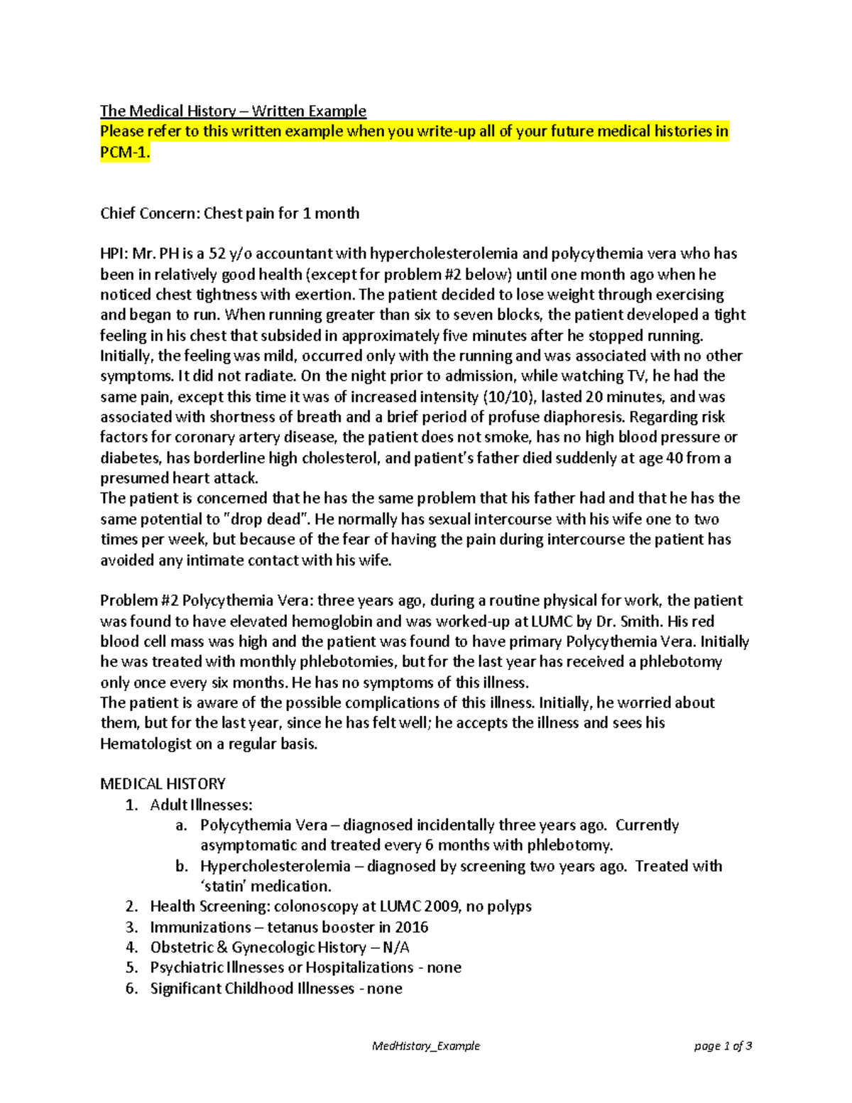 Medhistory example - Practical assignment given to reinforced knowledge ...