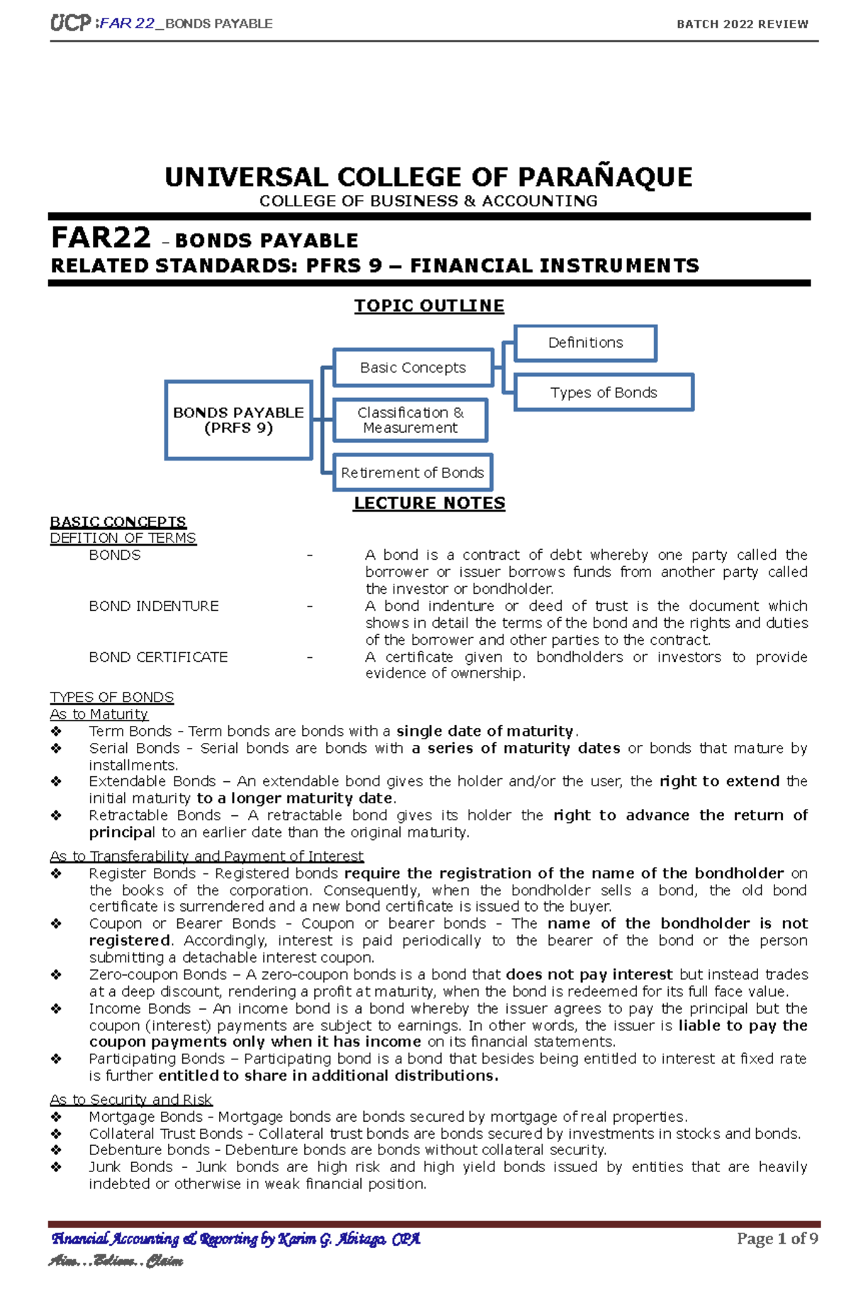 22-Bonds-Payable - Lecture notes - Financial Accounting & Reporting by ...