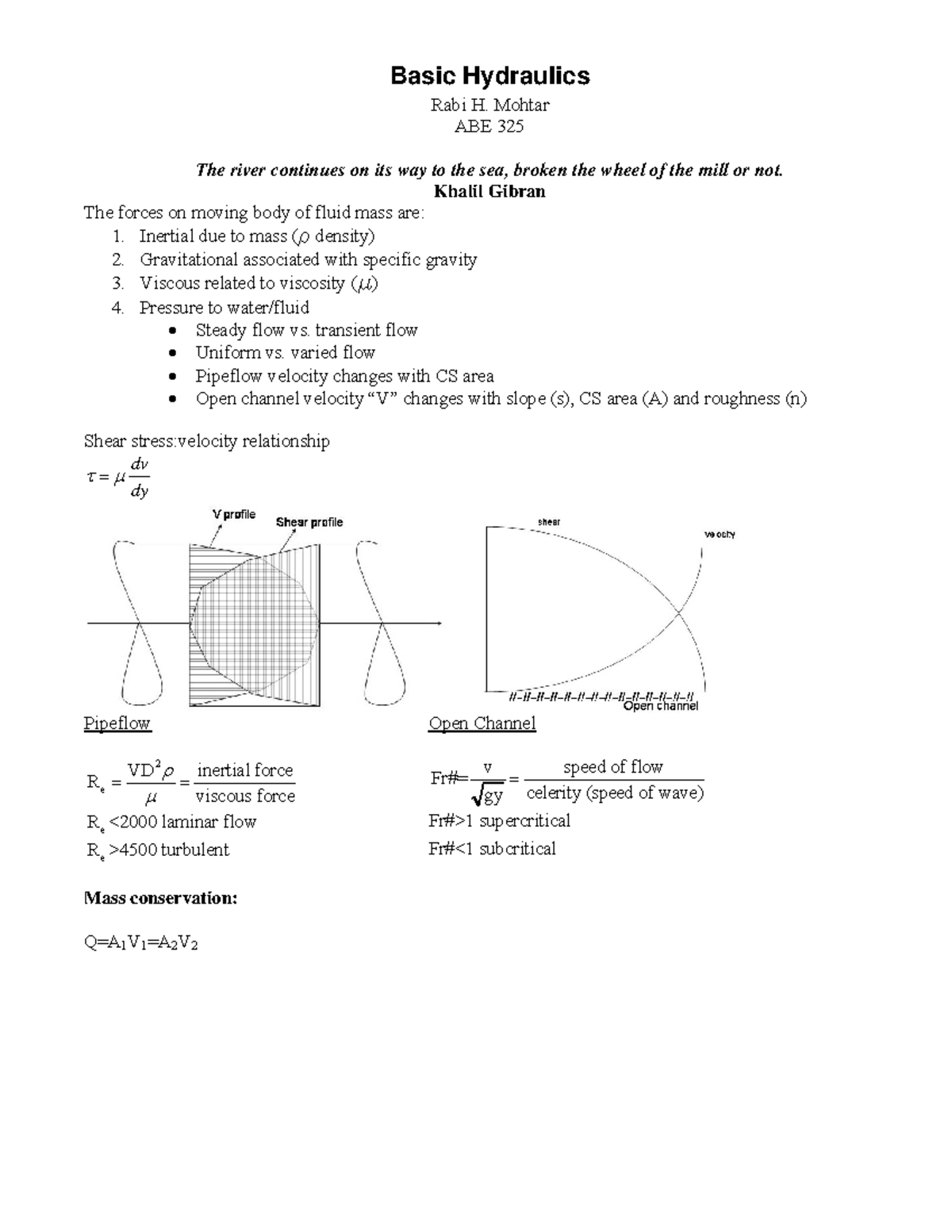 Basic Hydraulics - Sgwgwjrmemegecwcwx - Basic Hydraulics Rabi H. Mohtar ...