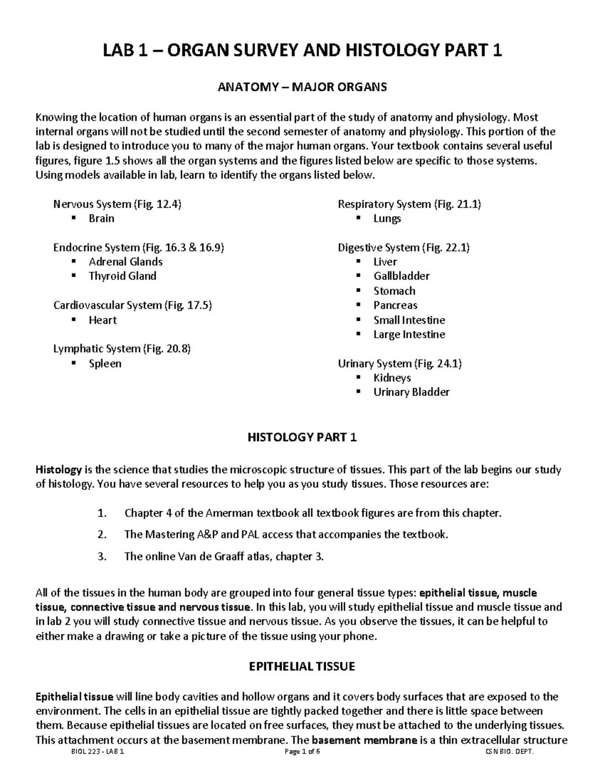 Organ Survey and Histology Lab - Studocu