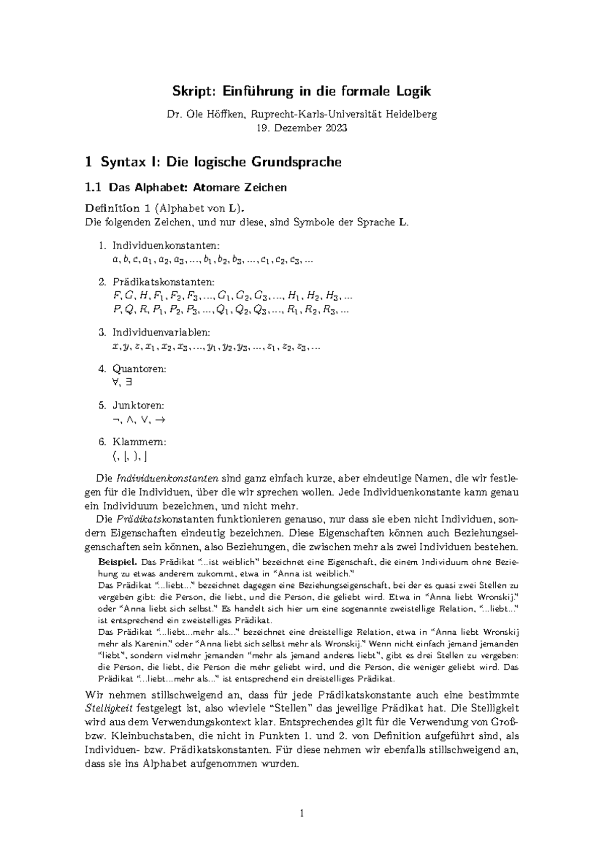 Logik Skript - WIntersemester - Skript: Einführung in die formale Logik ...