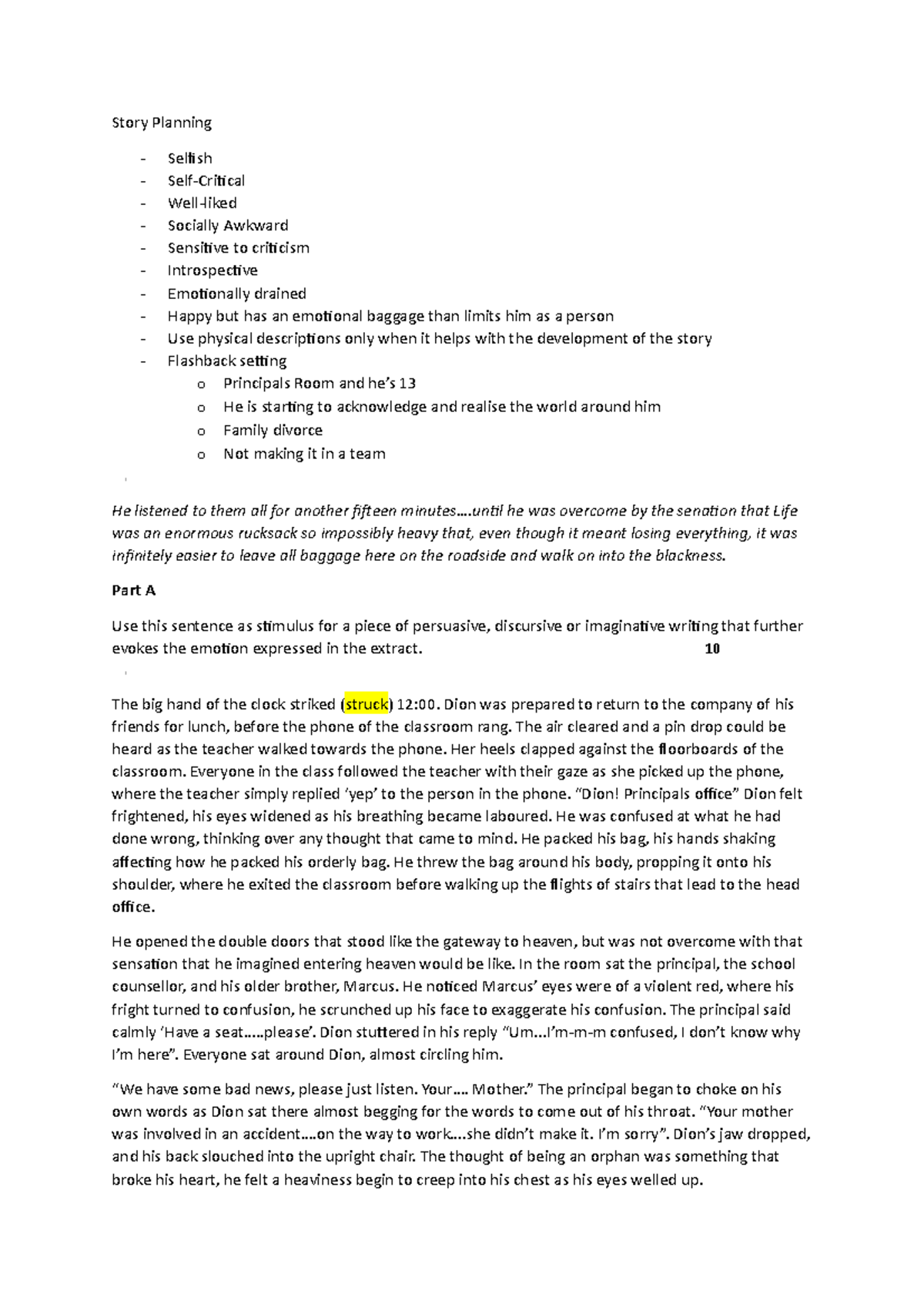 Creative Story - Story Planning Selfish Self-Critical Well-liked ...