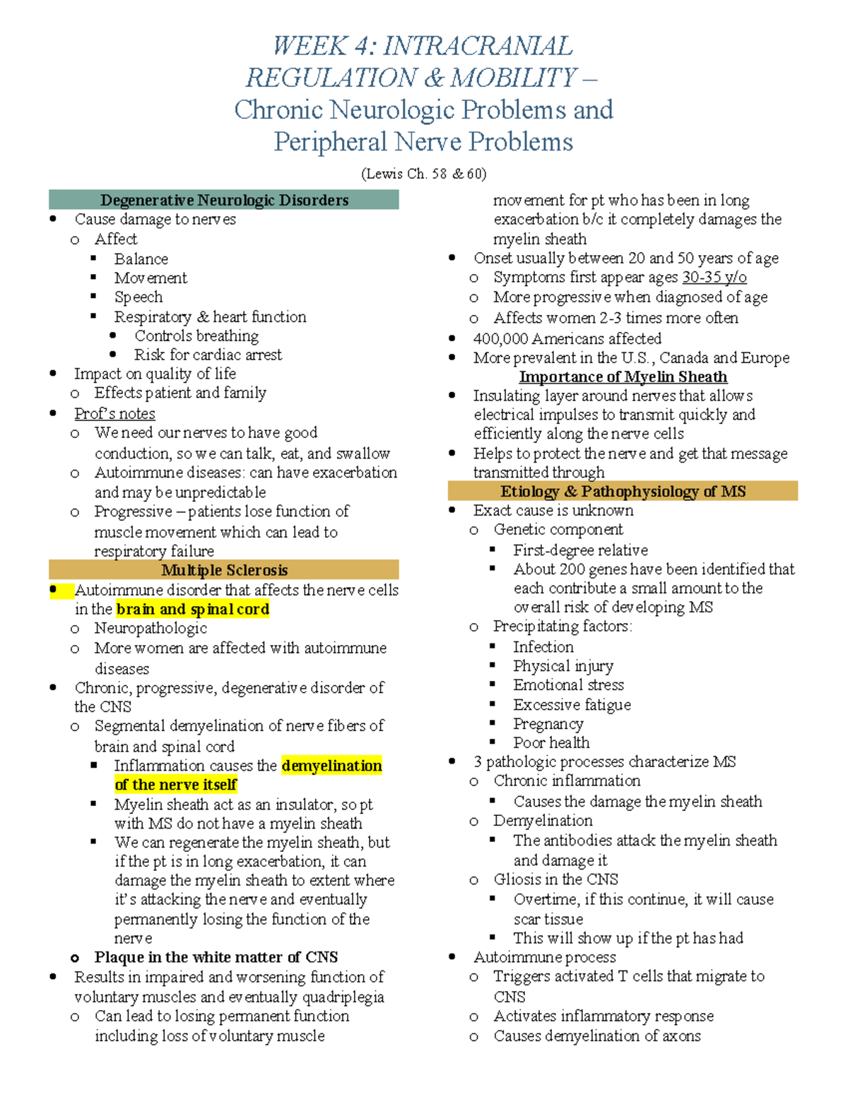 WEEK 4 Neuro - REGULATION & MOBILITY – Chronic Neurologic Problems and ...