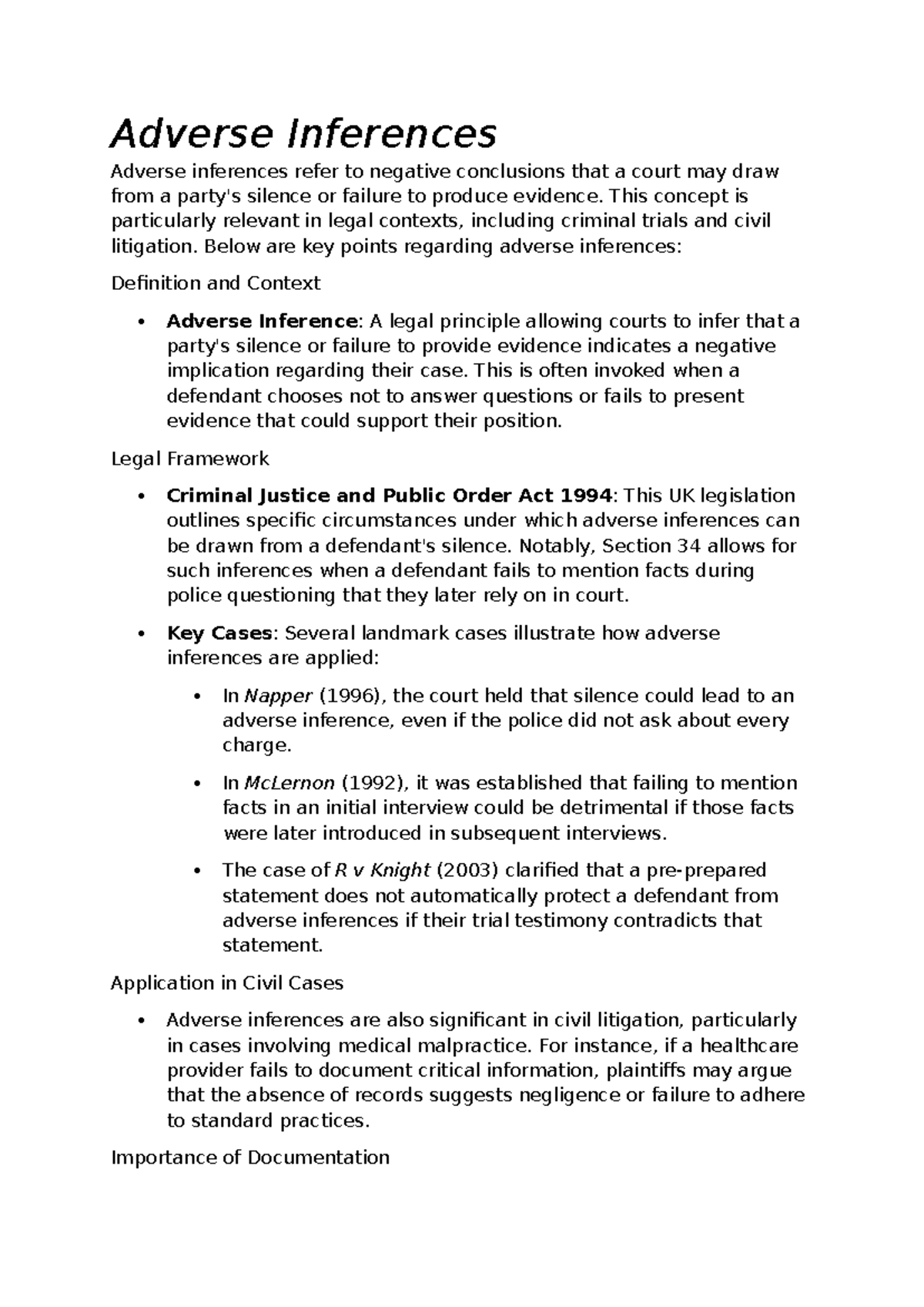 Adverse Inferences Poznámky - Adverse Inferences Adverse inferences ...