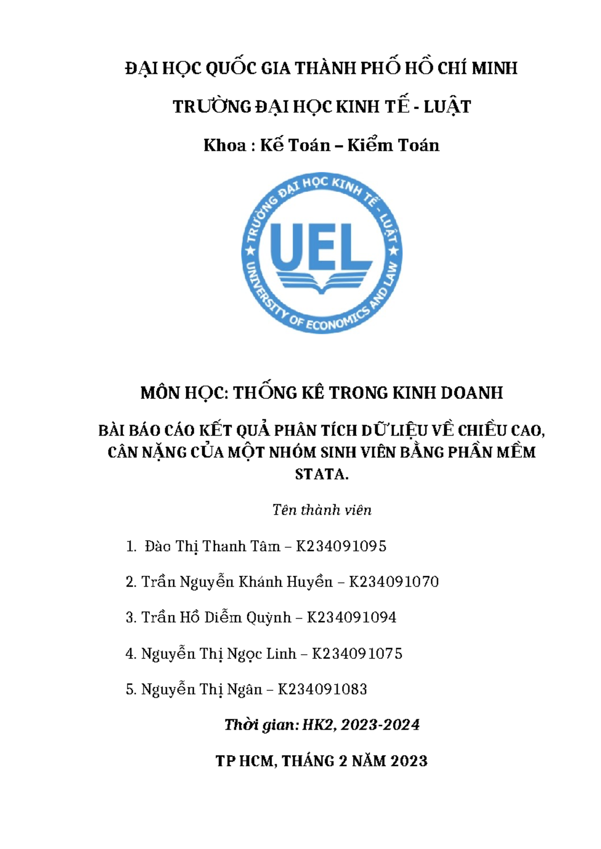 Báo cáo stata - ... - Đ ẠI H ỌC QU ỐC GIA THÀNH PH Ố H ỒCHÍ MINH TR ƯỜNG Đ ẠI H ỌC KINH T Ế - LU ...