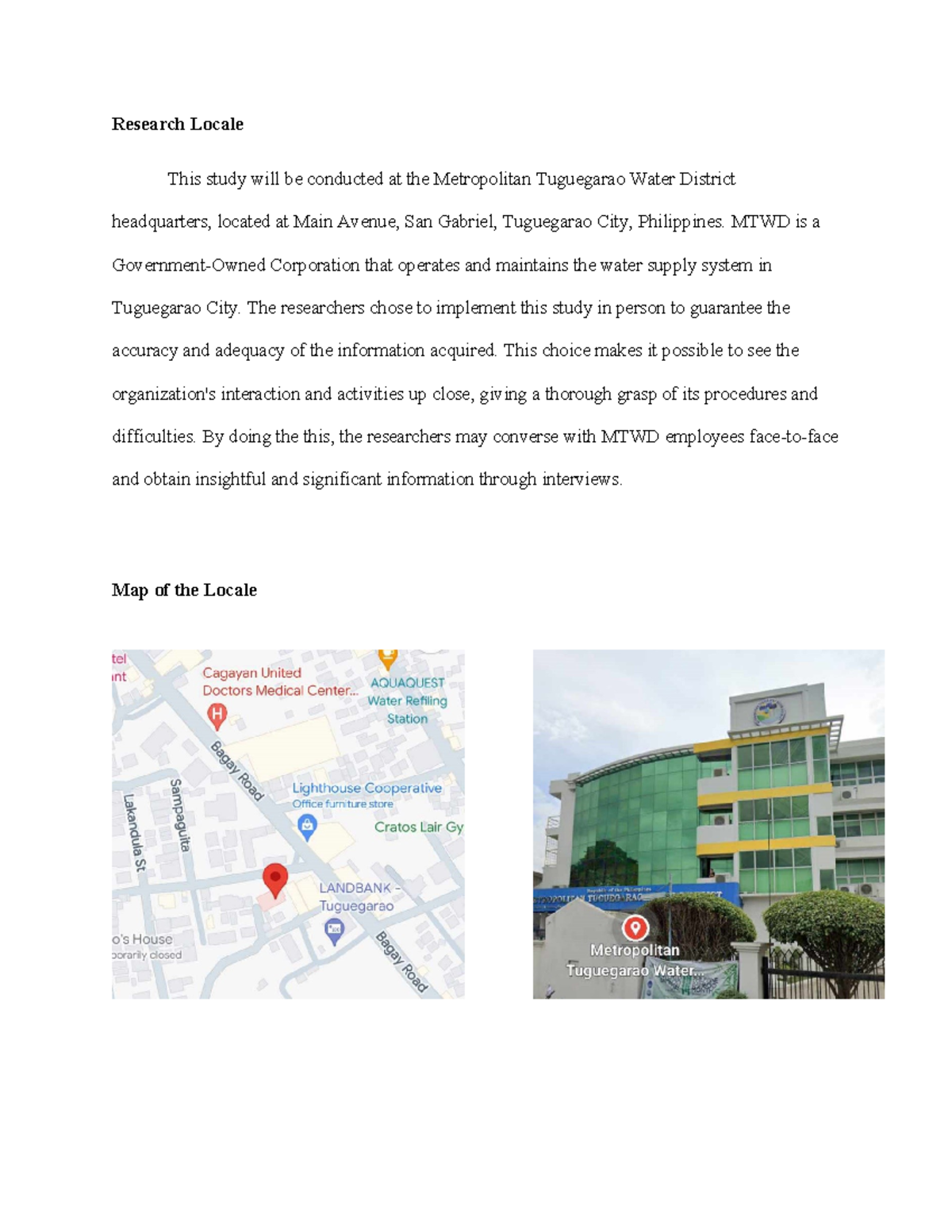 Research-Locale - afadgddsg - Research Locale This study will be ...