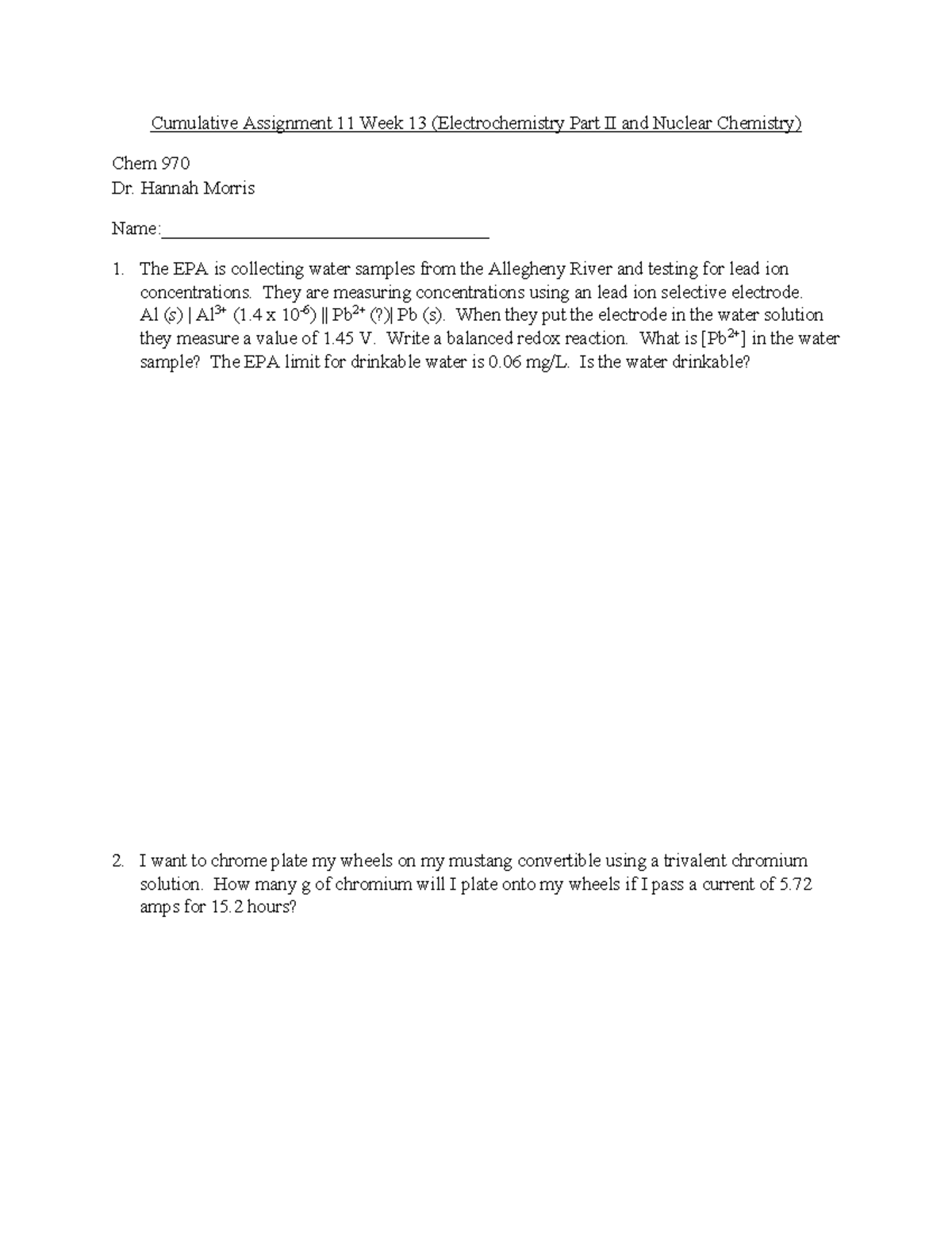 In Class 11 Week 13 Electrochemistry Part II and Nuclear Chemistry ...