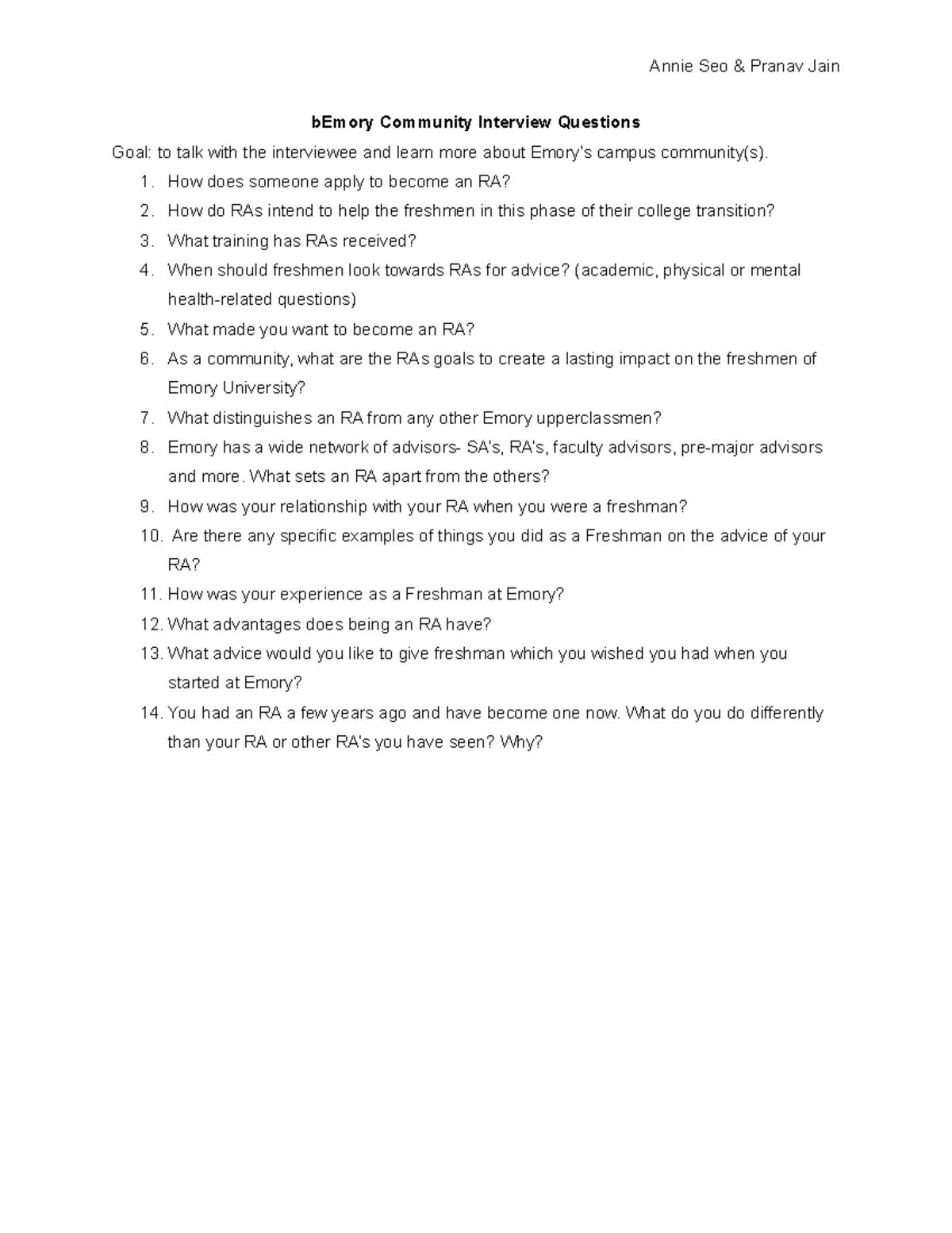 Emory Community Interview - Annie Seo & Pranav Jain bEmory Community ...