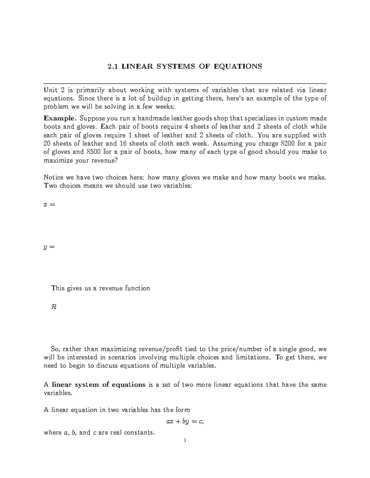 2 1 Linear Systems Of Equations Notes 2 LINEAR SYSTEMS OF EQUATIONS 2-1-linear-systems-of-equations-notes-2-linear-systems-of-equations