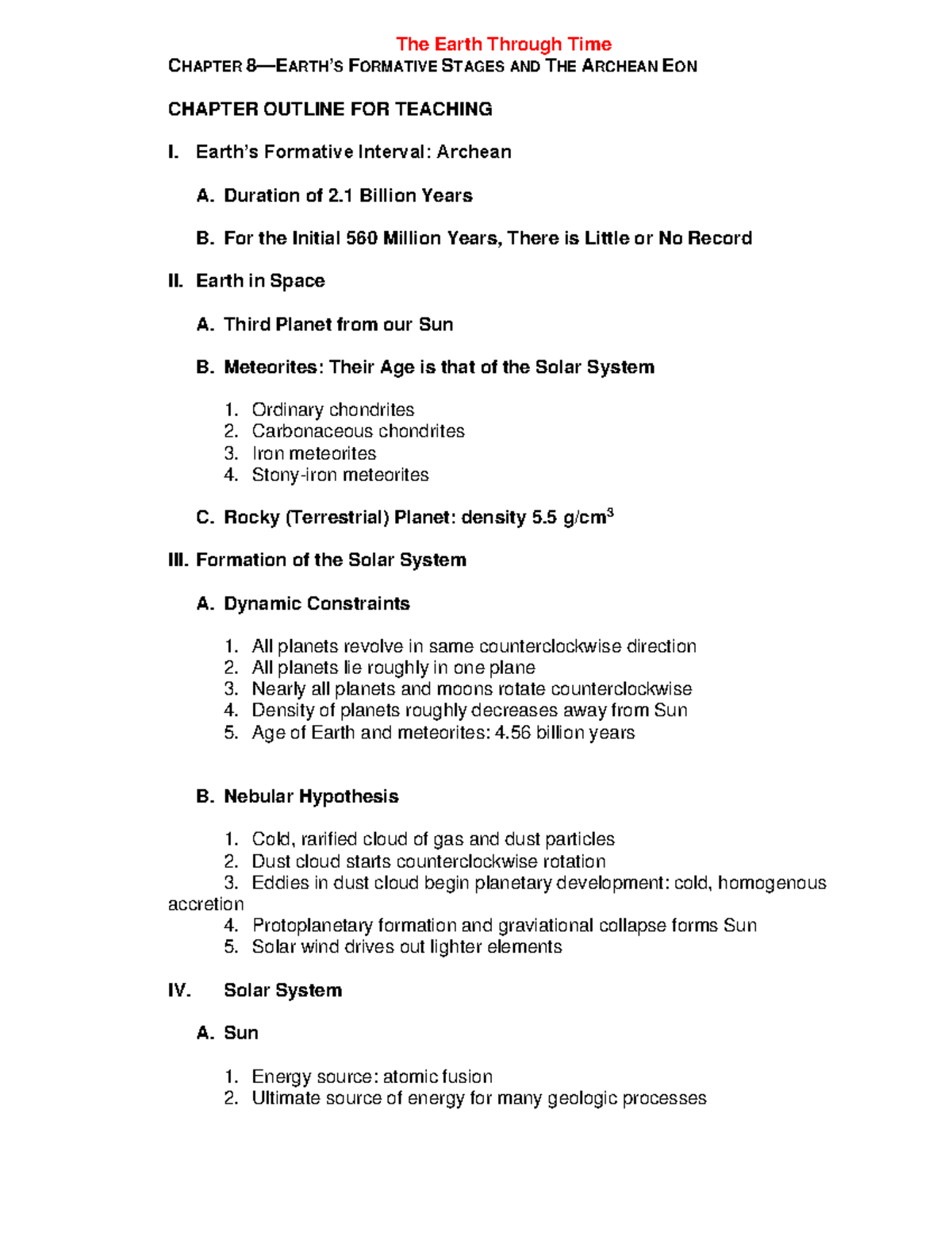 Ch08 Earth Formative Stages and the Archean Eon Notes - The Earth ...
