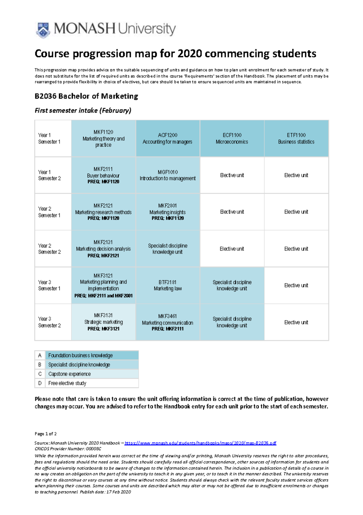 Marketing Map - Course progression map for 2020 commencing students ...