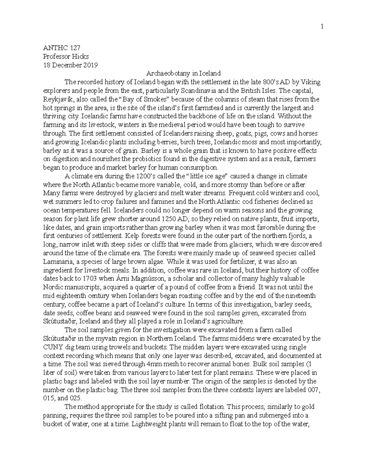 Anthc 127 Final - Archaeobotany in Iceland - ANTHC 127 Professor Hicks ...