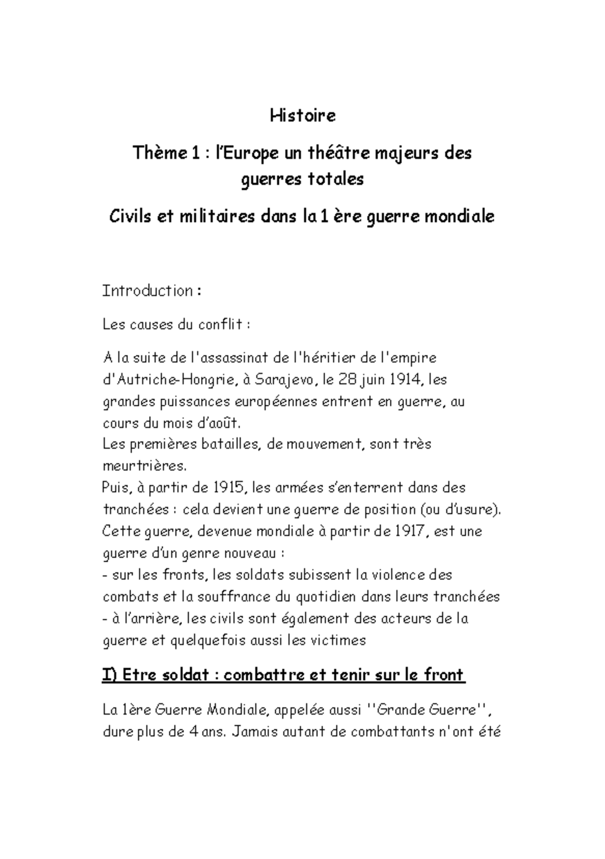 Histoire - Histoire Thème 1 : l’Europe un théâtre majeurs des guerres ...