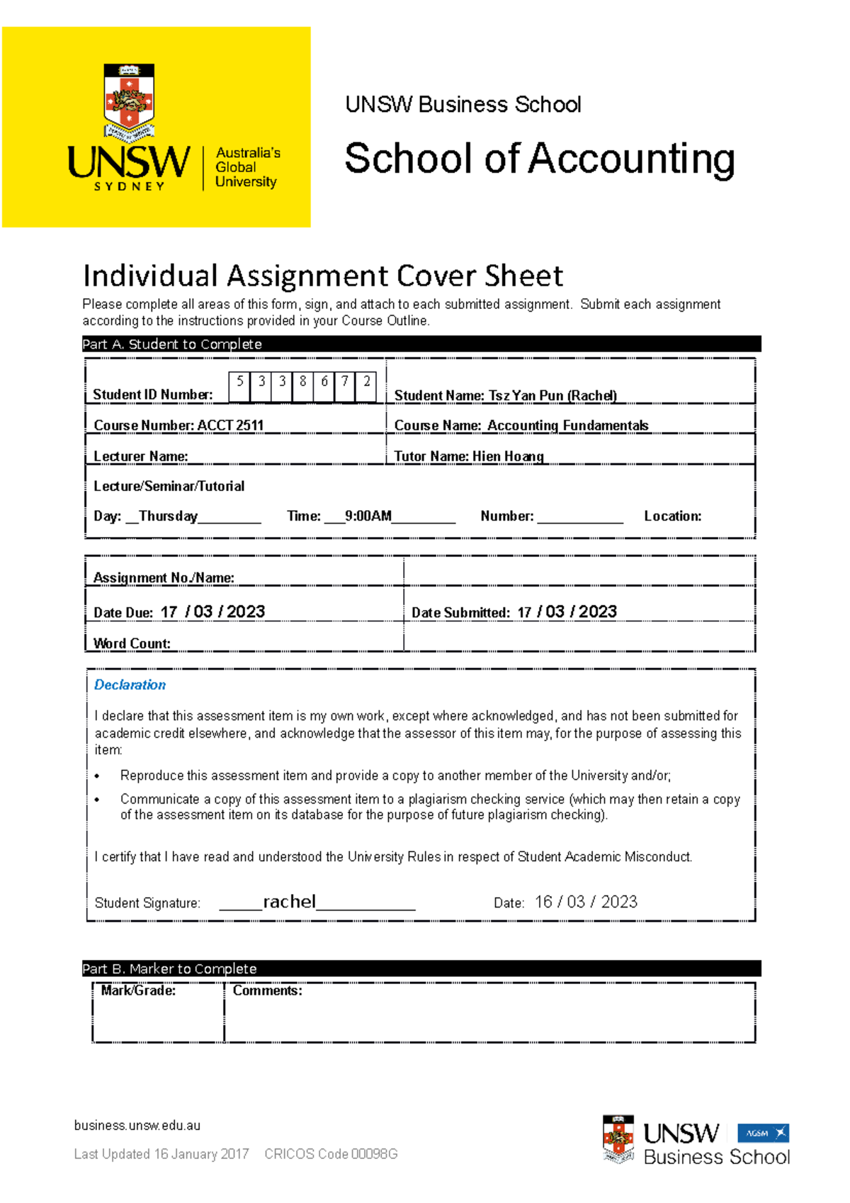 Accounting Individual Assignment Cover - Individual Assignment Cover ...