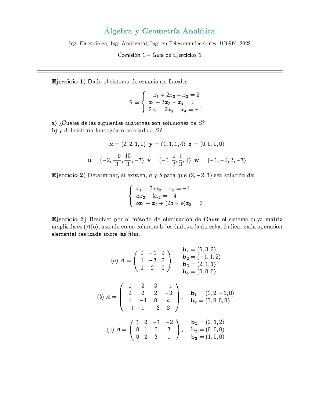 Guia 1 - sistema de ecuaciones lineales, matrices, método de ...