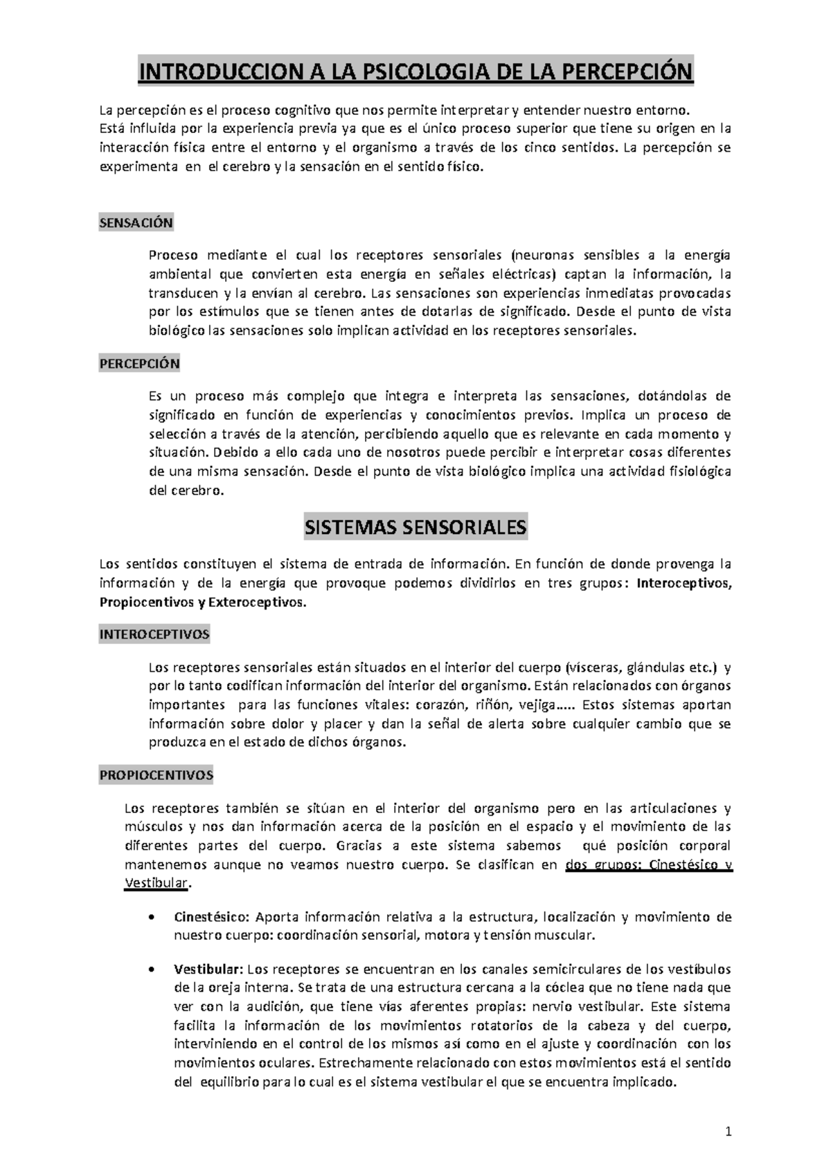 Resumen percepción completo - Warning: TT: undefined function: 32 INTRODUCCION A LA PSICOLOGIA ...