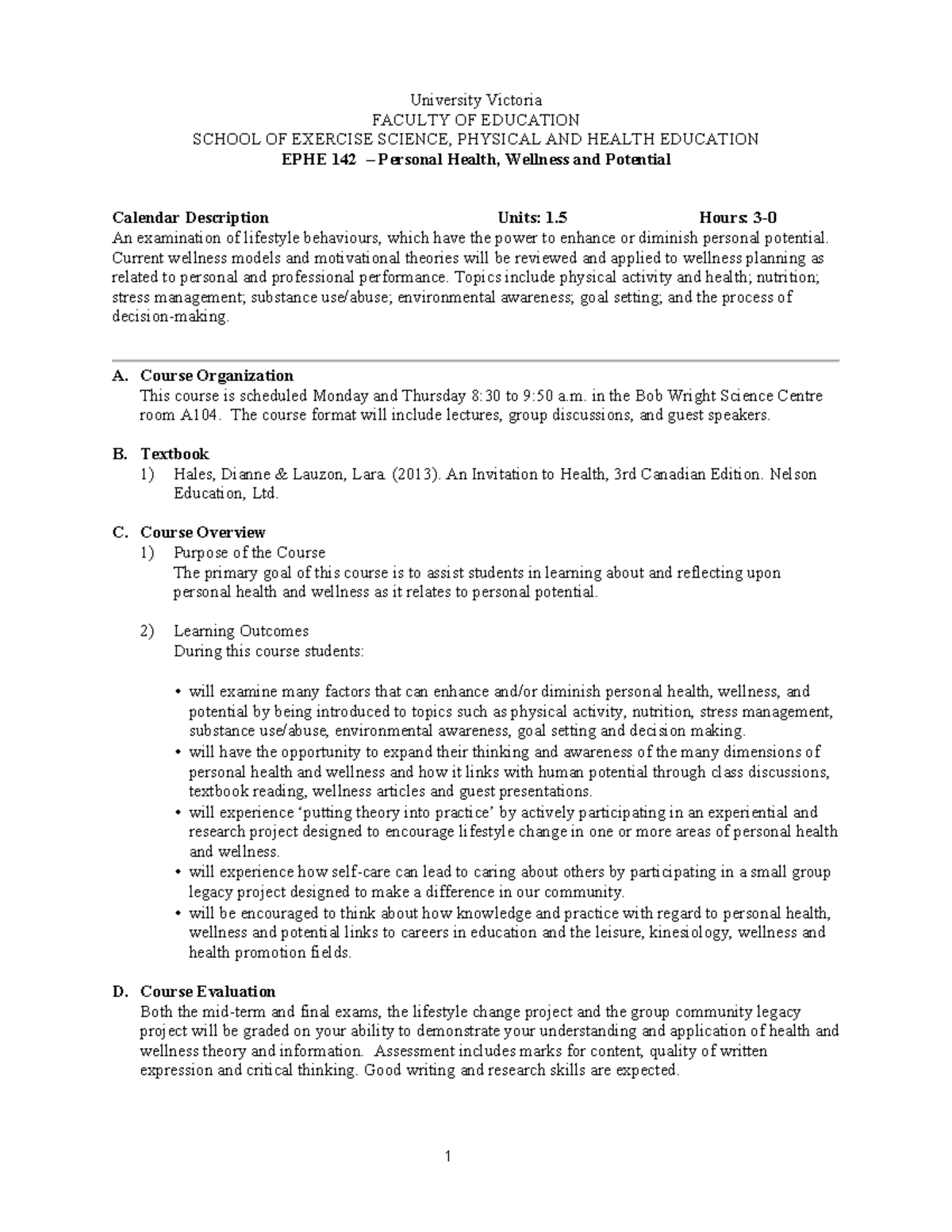 EPHE 142 - jijii - University Victoria FACULTY OF EDUCATION SCHOOL OF ...