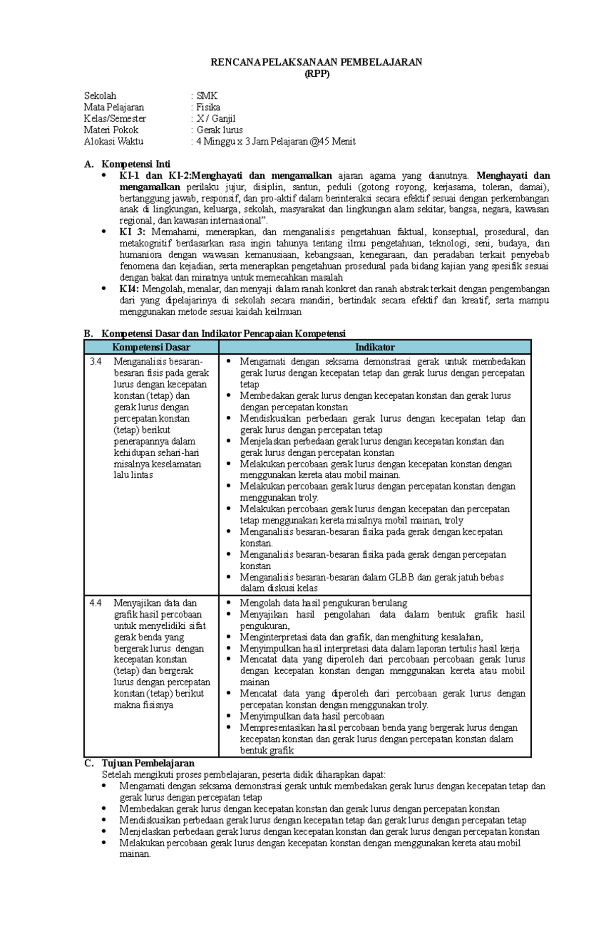 12. RPP 4 - RPP - RENCANA PELAKSANAAN PEMBELAJARAN (RPP) Sekolah : SMK Mata Pelajaran : Fisika ...