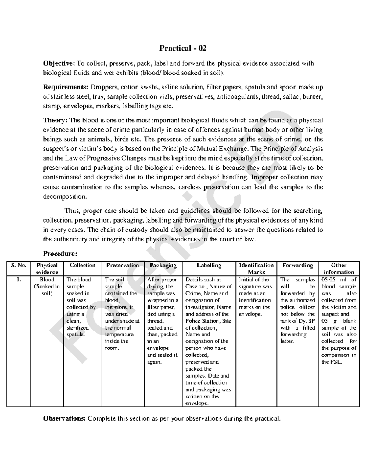 Practical 02 - Practical - 02 Objective: To collect, preserve, pack, label and forward the ...