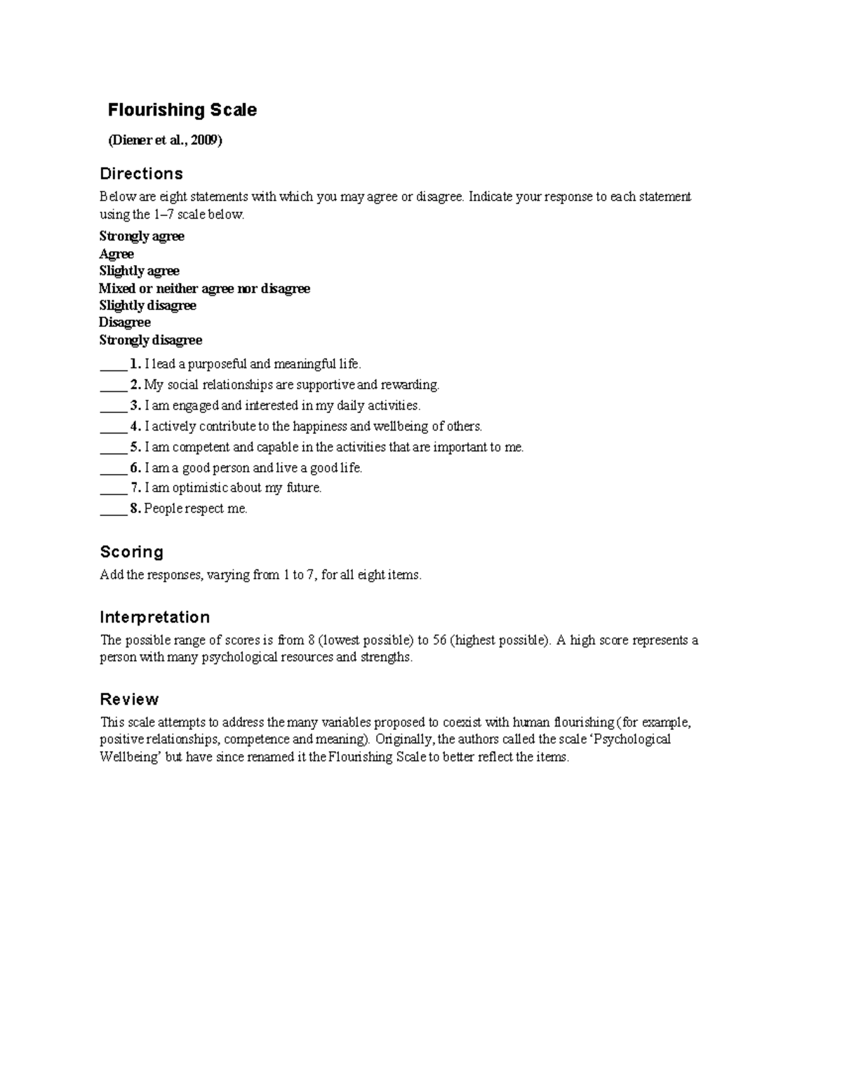 Flourishing Scale Eudaimonic Wellbeing Topic - Flourishing Scale ...