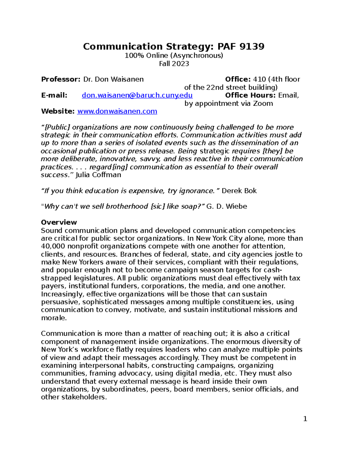 FA23 PAF 9139 Syllabus - PAF - TVRA 2519 - Brooklyn College - Studocu