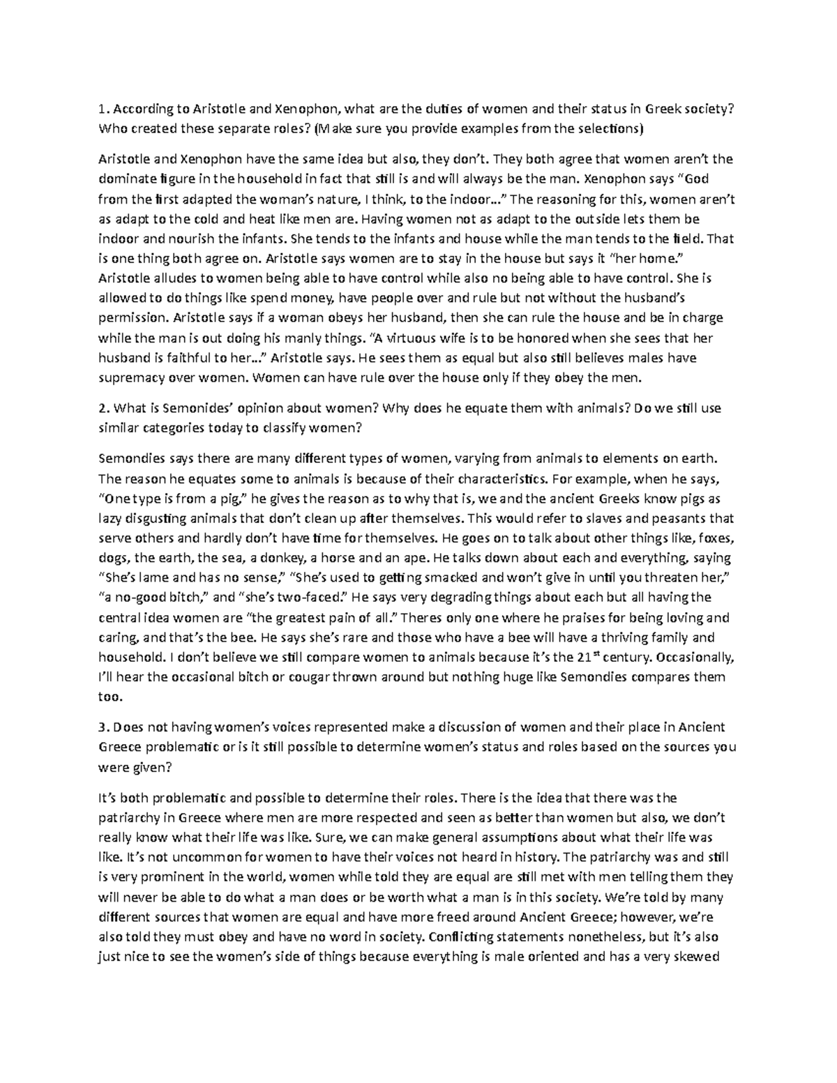 DBQ Greece - DBQ - According to Aristotle and Xenophon, what are the ...