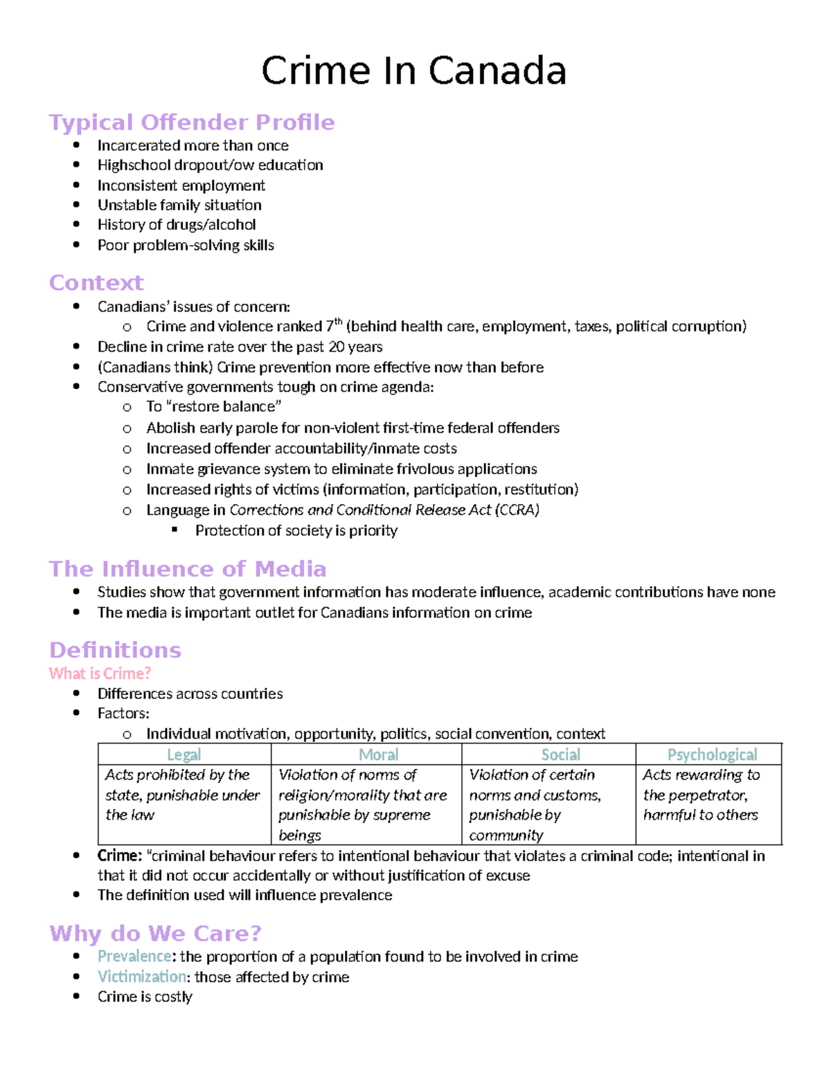 UNIT 1 - Notes from Chapter 1 reading! - Crime In Canada Typical ...