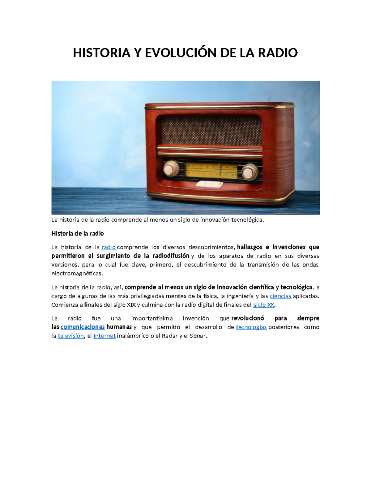 Historia Y Evolución DE LA Radio - HISTORIA Y EVOLUCIÓN DE LA RADIO La ...